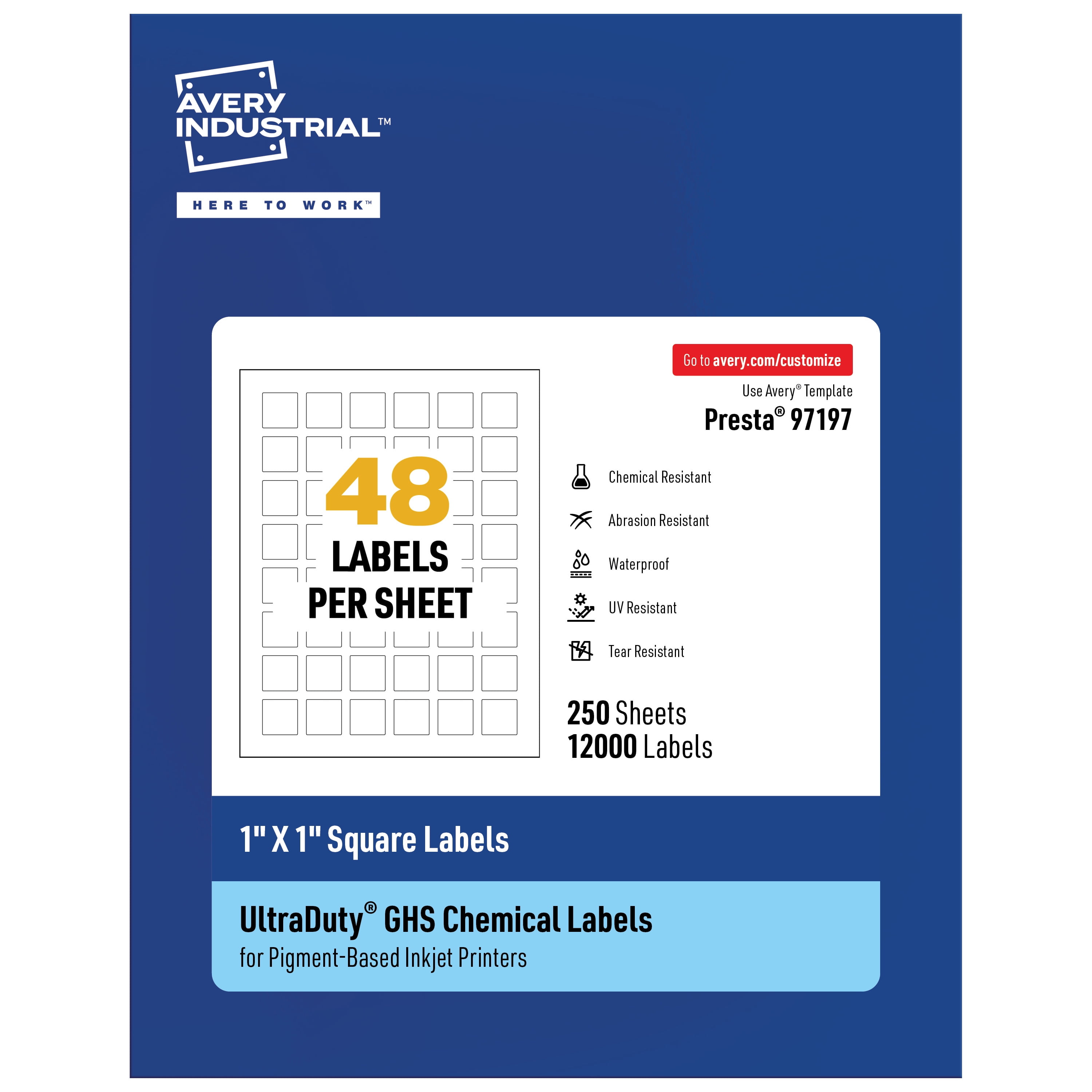 Avery UltraDuty GHS Labels 1" x 1", 12000 Ct, Pigment Inkjet - Walmart.com