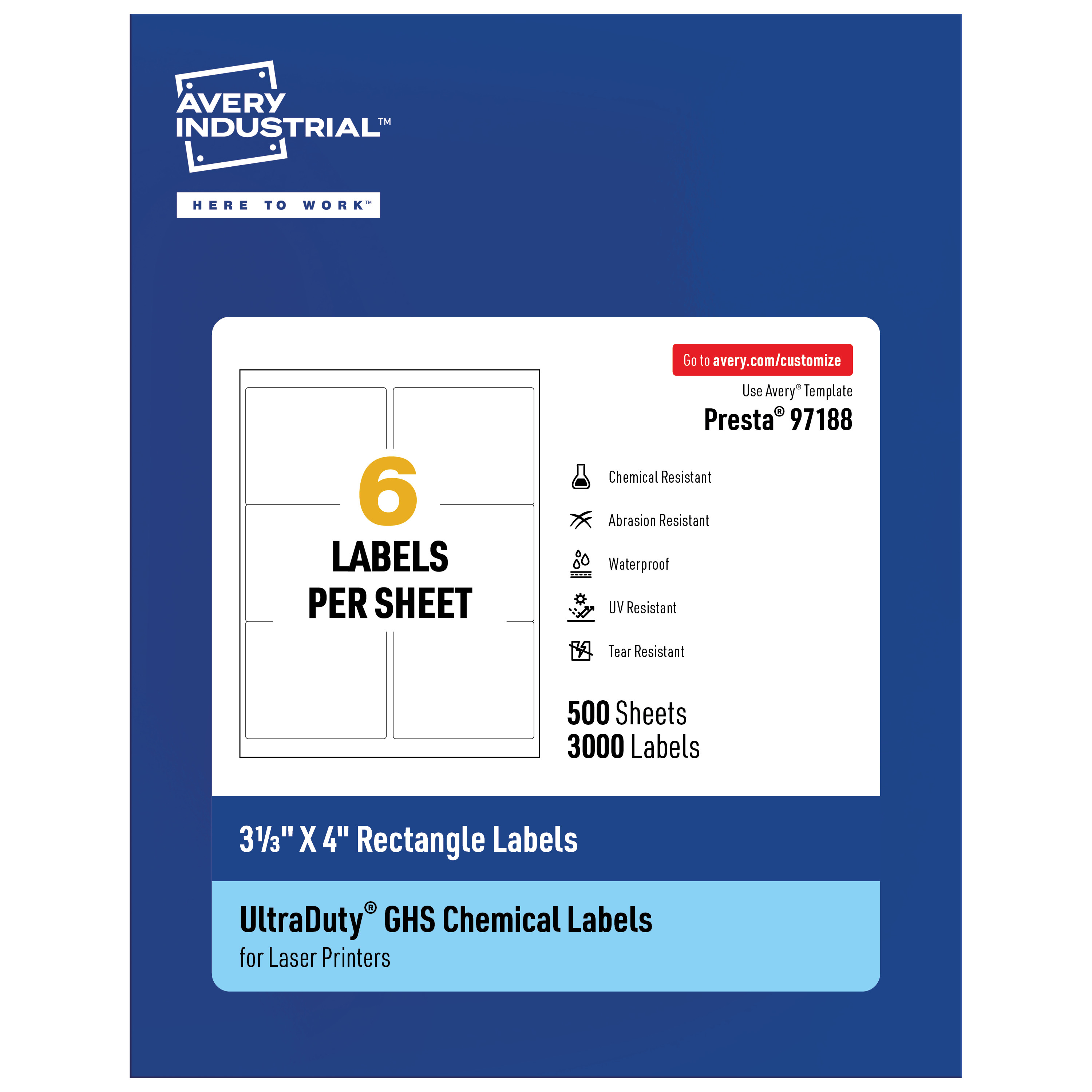 Avery UltraDuty GHS Labels 3-1/3" x 4", 3000 Ct, Laser Printer ...