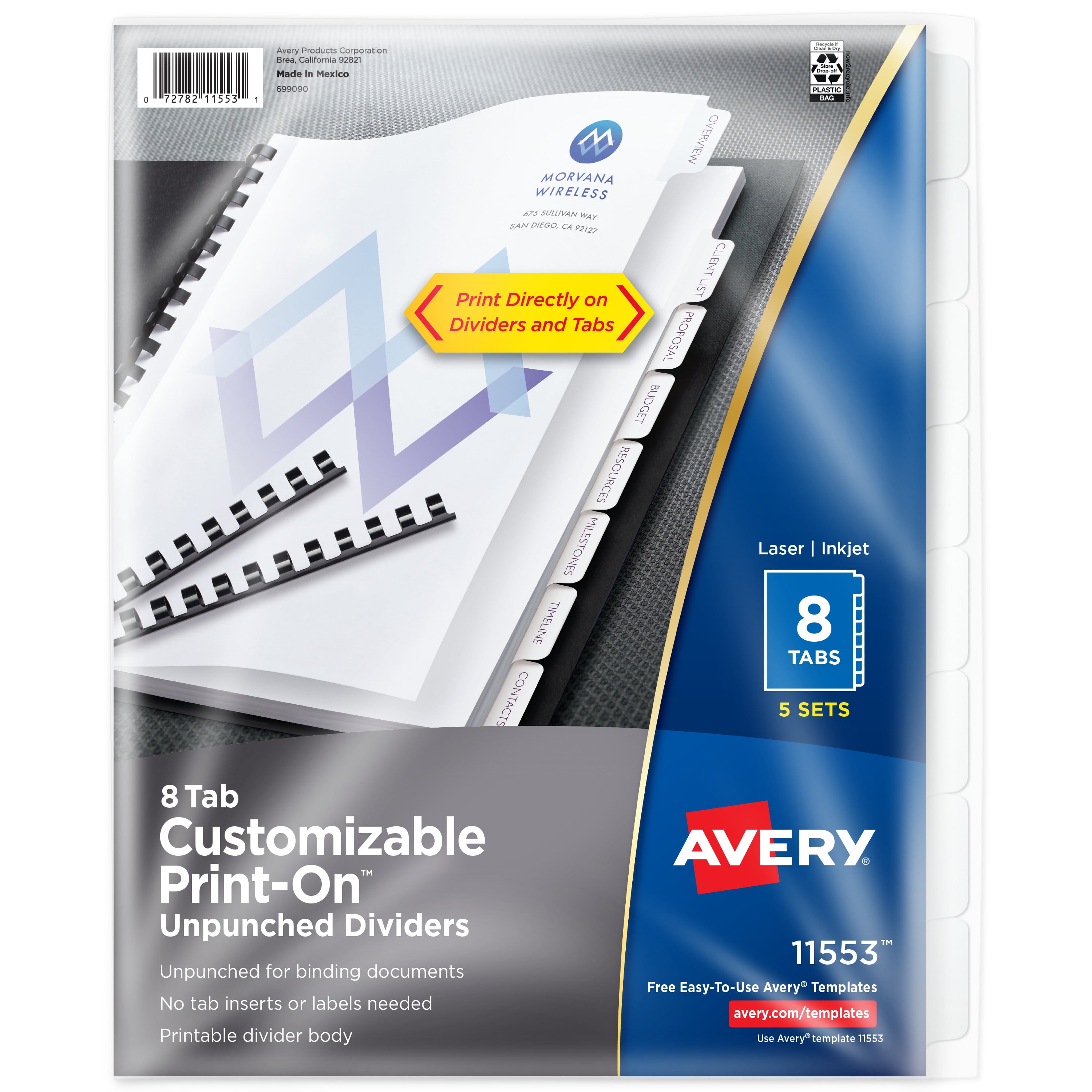 Avery Unpunched Print-On Dividers, 8 Tabs, 5 Sets (11553) - Walmart.com