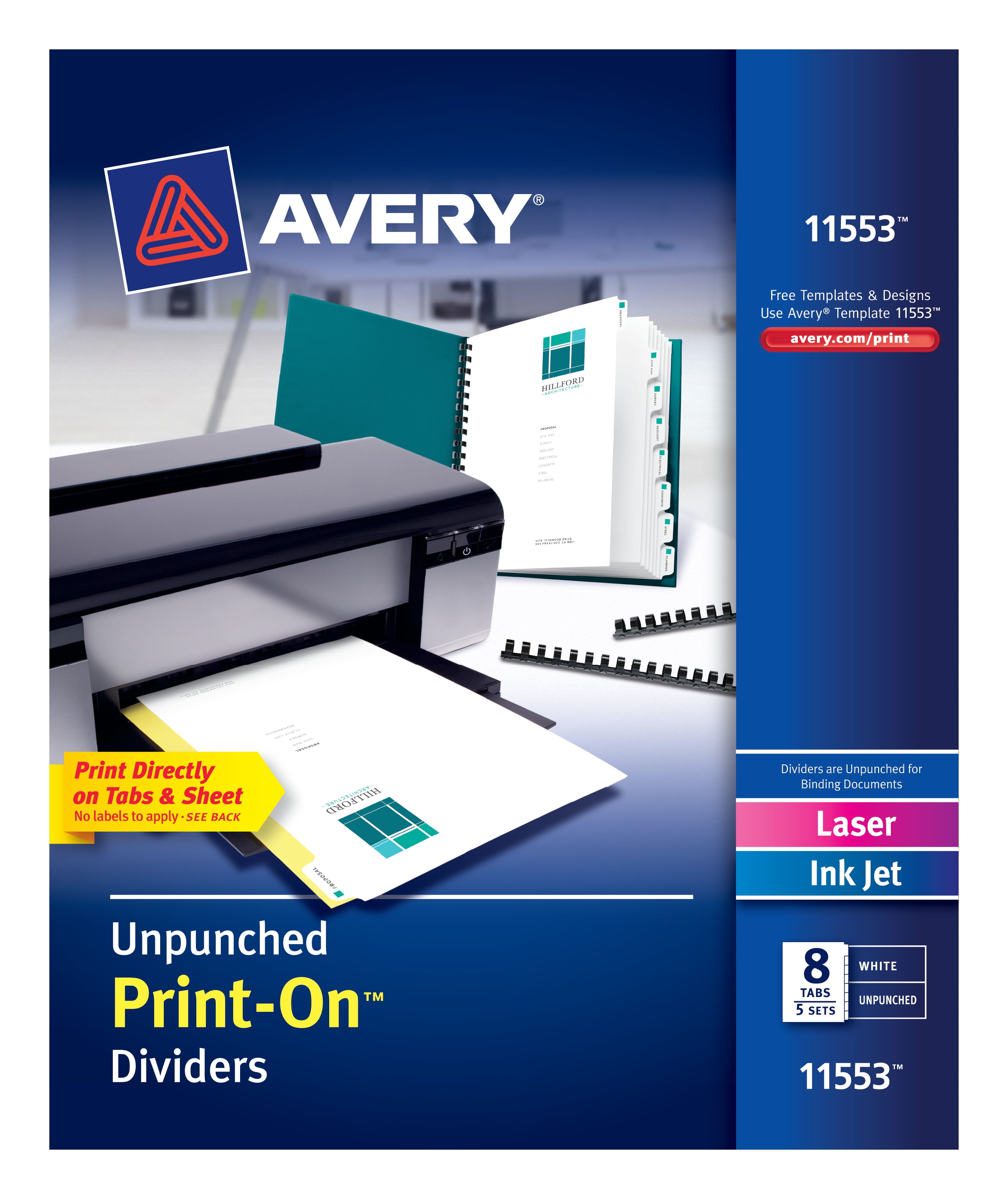 Avery Unpunched Print-On Dividers, 8 Tabs, 5 Sets (11553) - Walmart.com