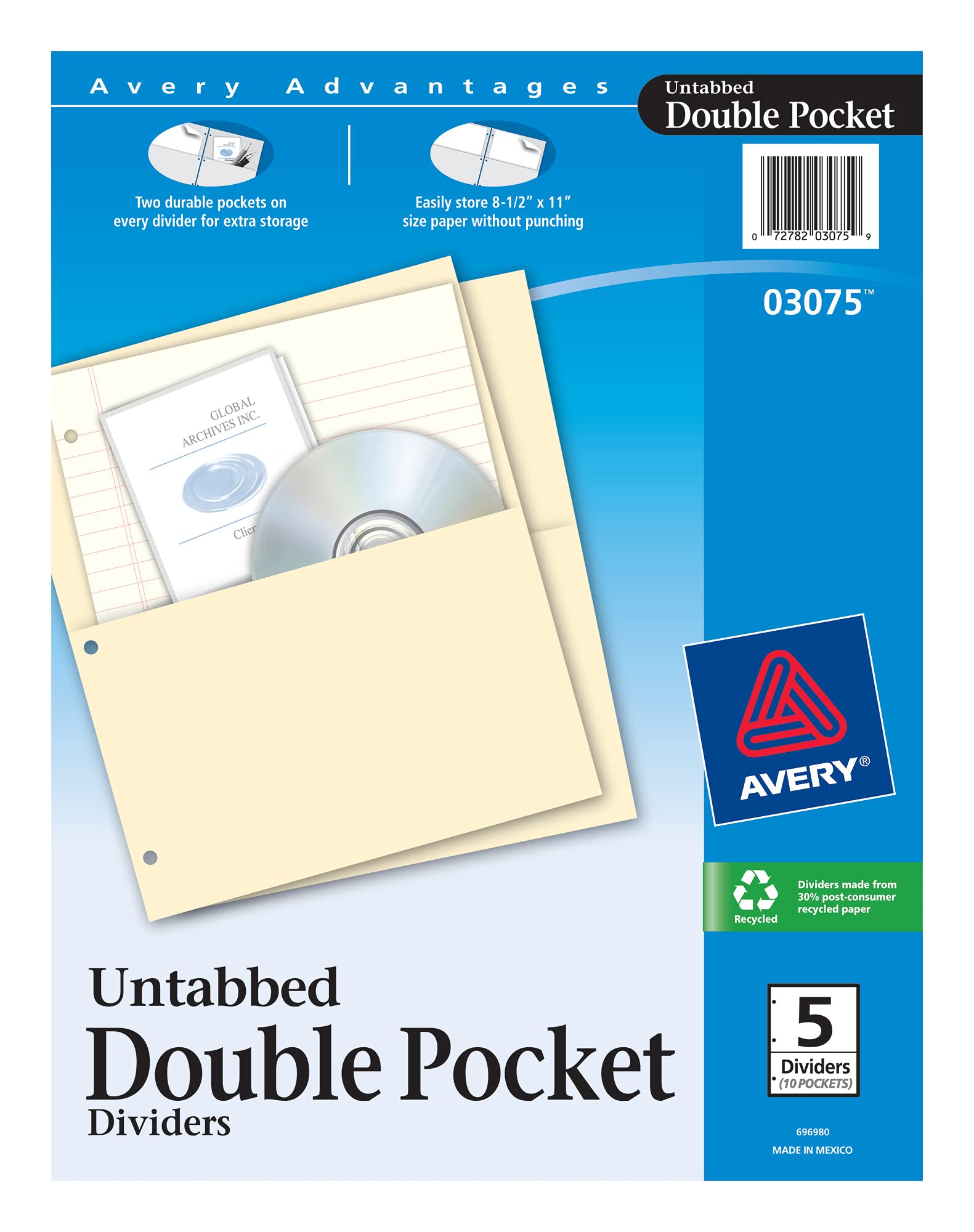 Avery Untabbed Double Pocket Dividers for 3 Ring Binders, Manila, Pack ...