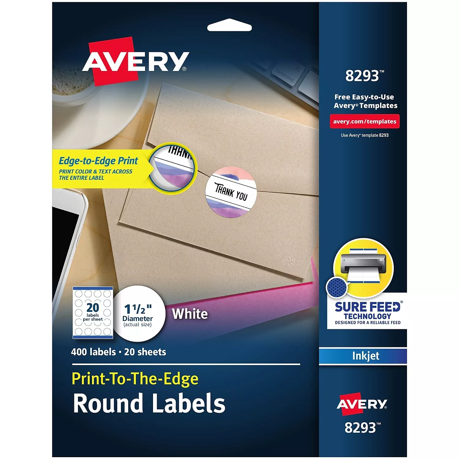Avery Vibrant Color-Printing Round Address Labels 1 1/2 dia White 400 ...