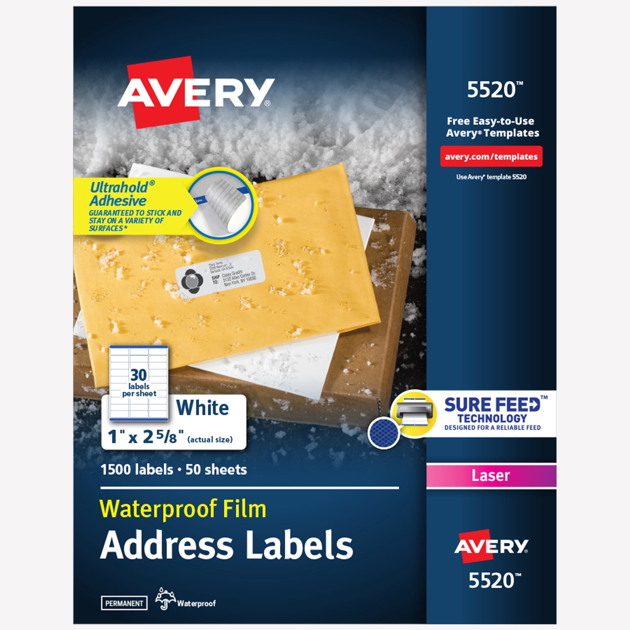 Avery Waterproof Address Labels, 1" x 2-5/8", White, 1500ct - Walmart.com