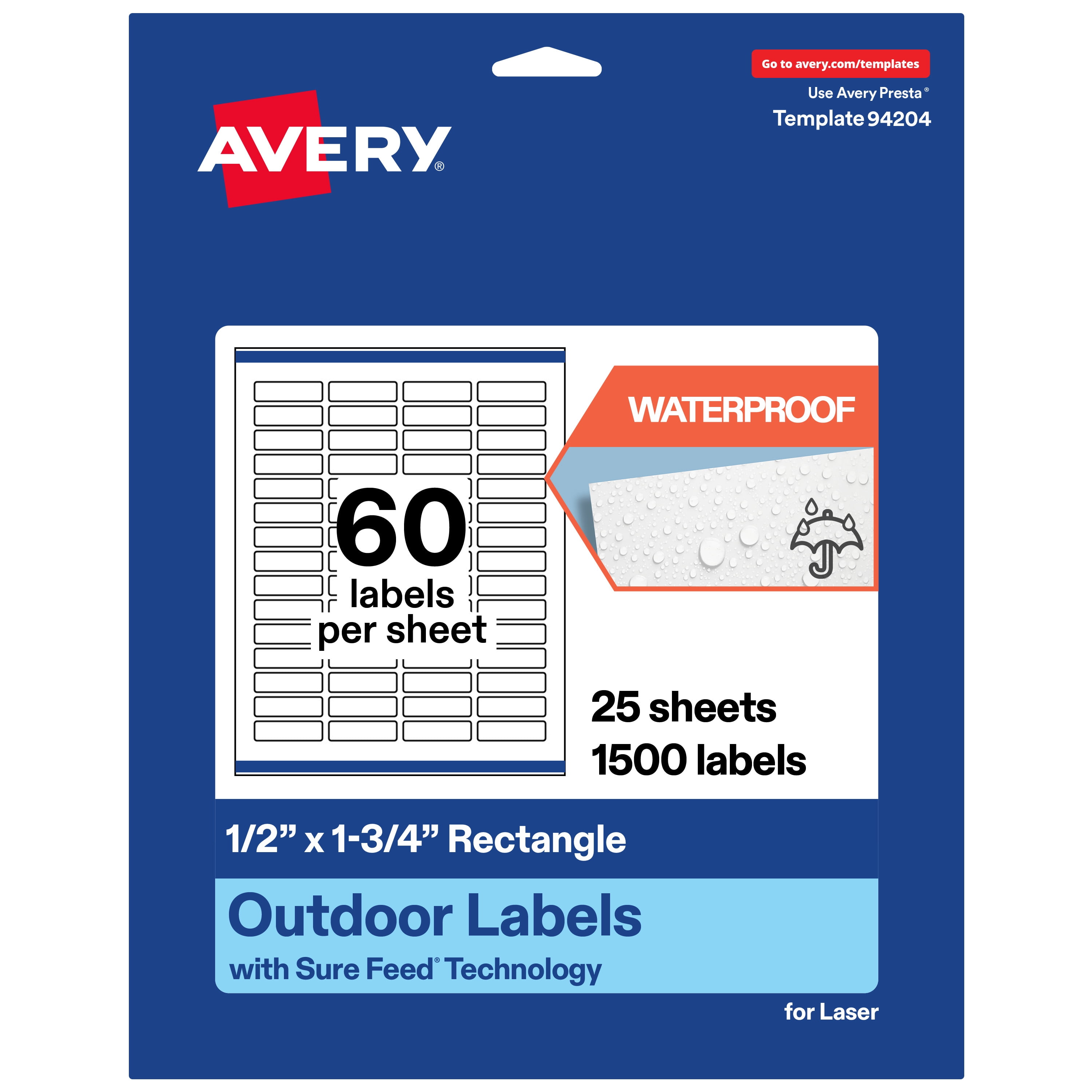 Avery Waterproof Rectangle Labels, 0.5" x 1.75", 1500 Total - Walmart.com