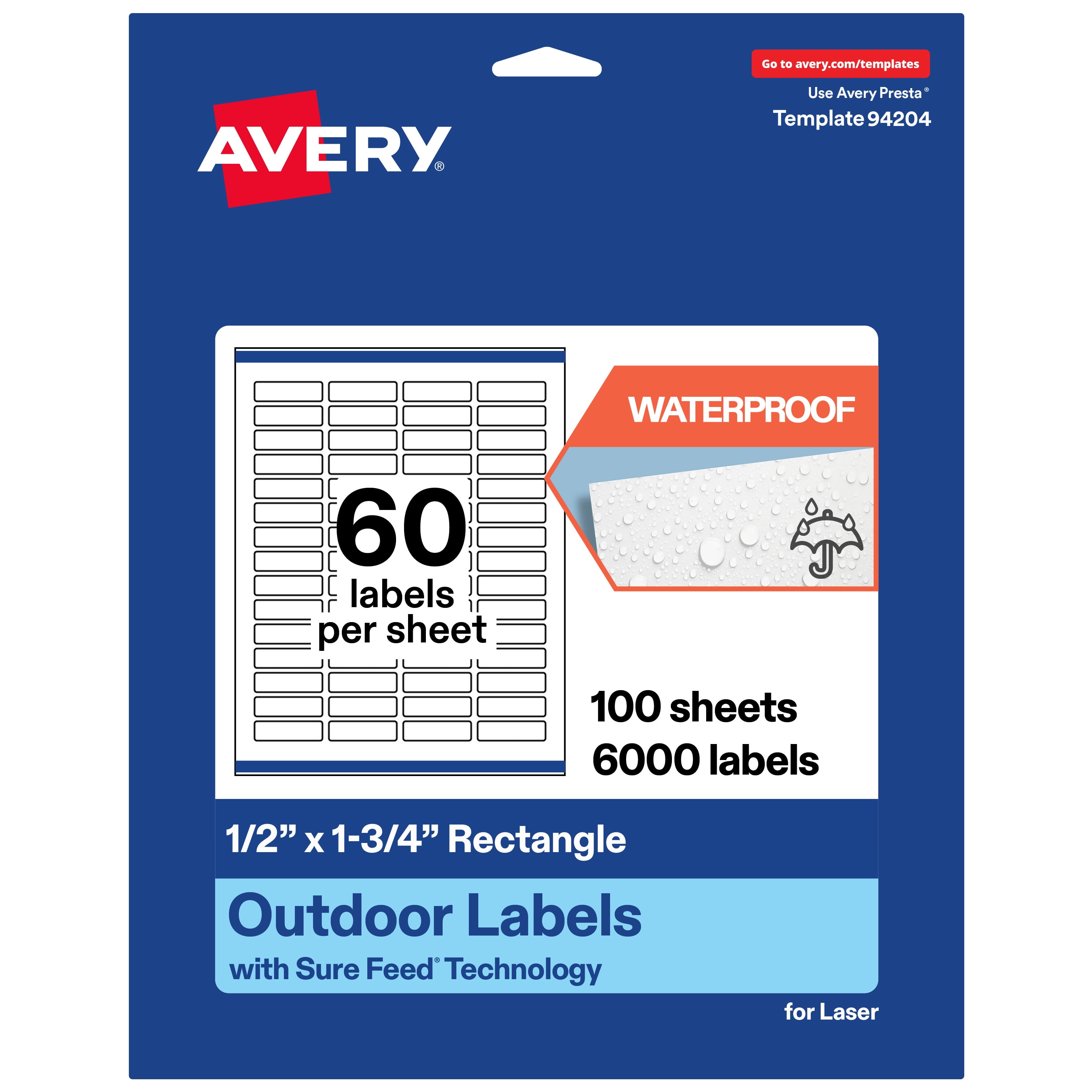 Avery Waterproof Rectangle Labels, 0.5" x 1.75", 6000 Total - Walmart.com