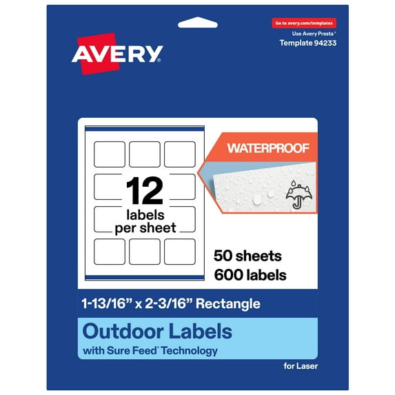 Avery Waterproof Rectangle Labels, 1-13/16" x 2-3/16", 600 Total ...