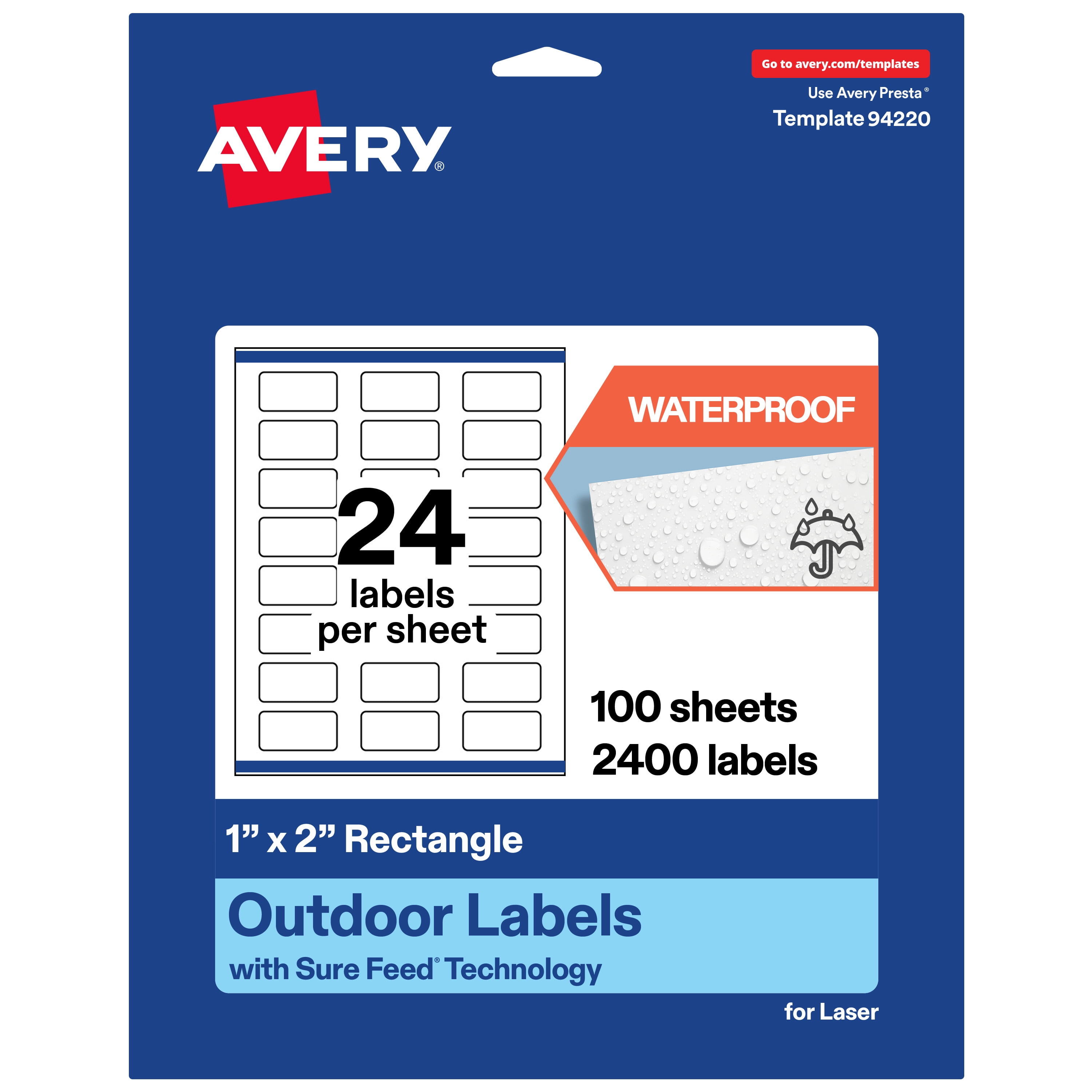 Avery Waterproof Rectangle Labels, 1" x 2", 2400 Total - Walmart.com