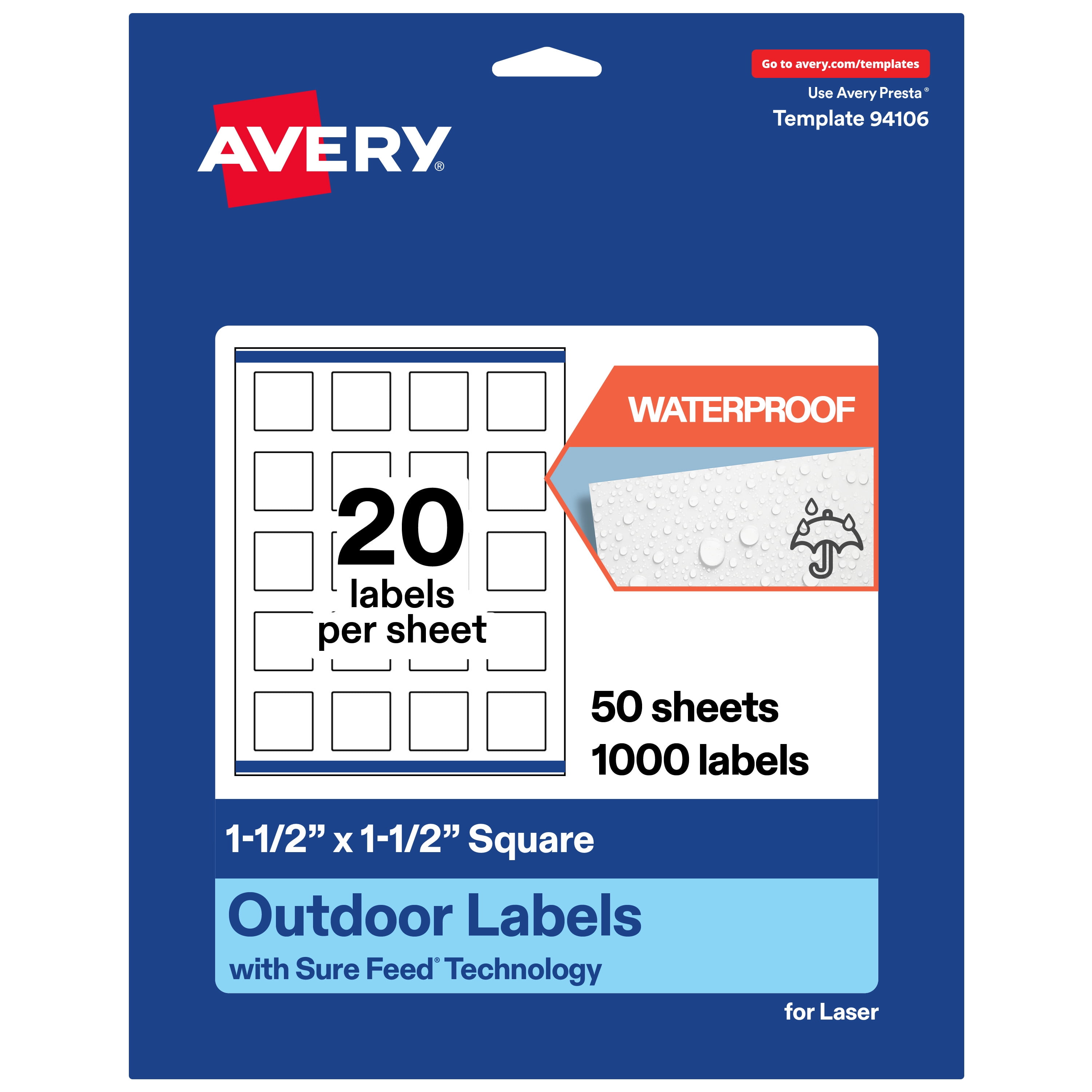 Avery Waterproof Square Labels, 1.5" x 1.5", 1000 Total - Walmart.com