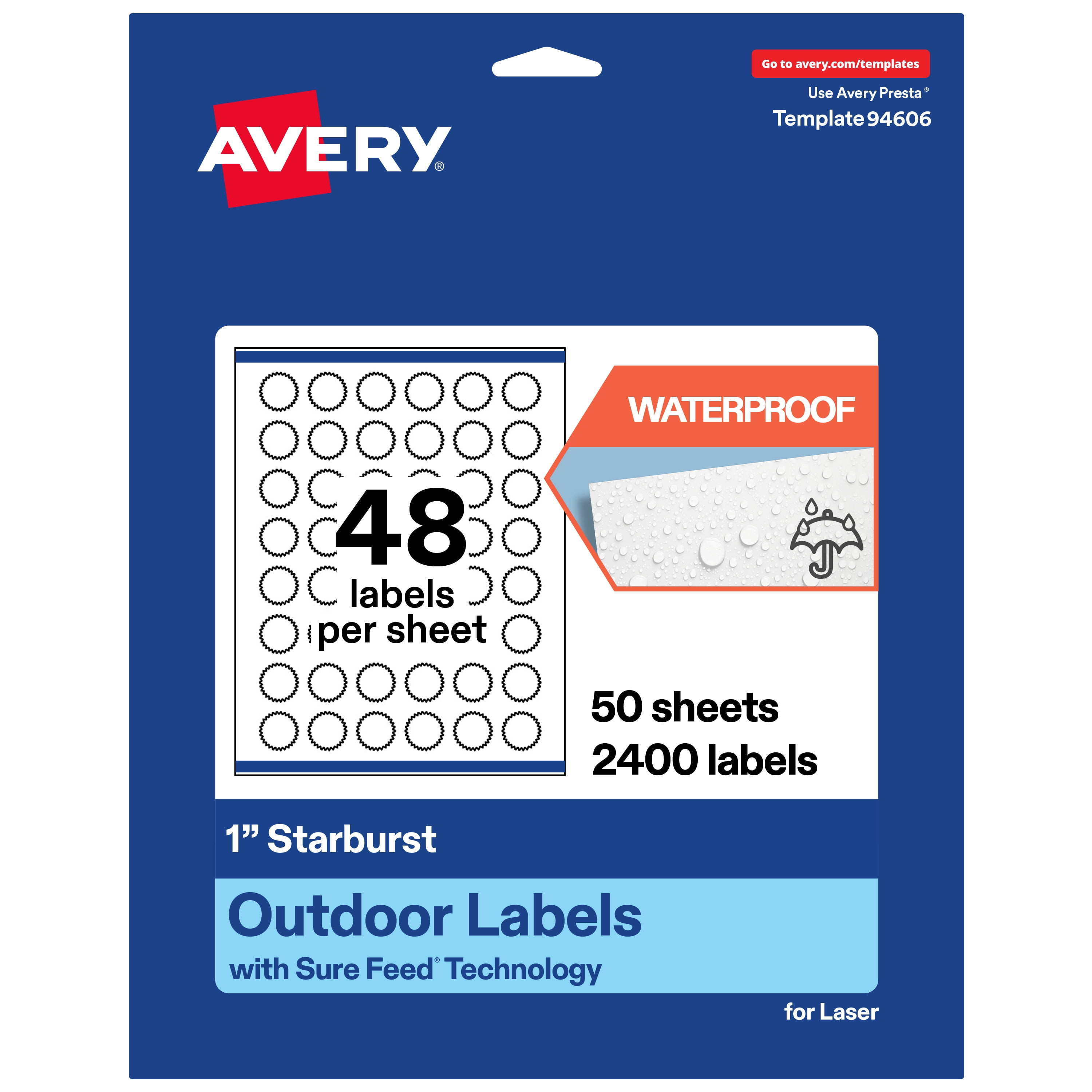 Avery Waterproof Starburst Labels with Sure Feed, 1", 2400 Total ...