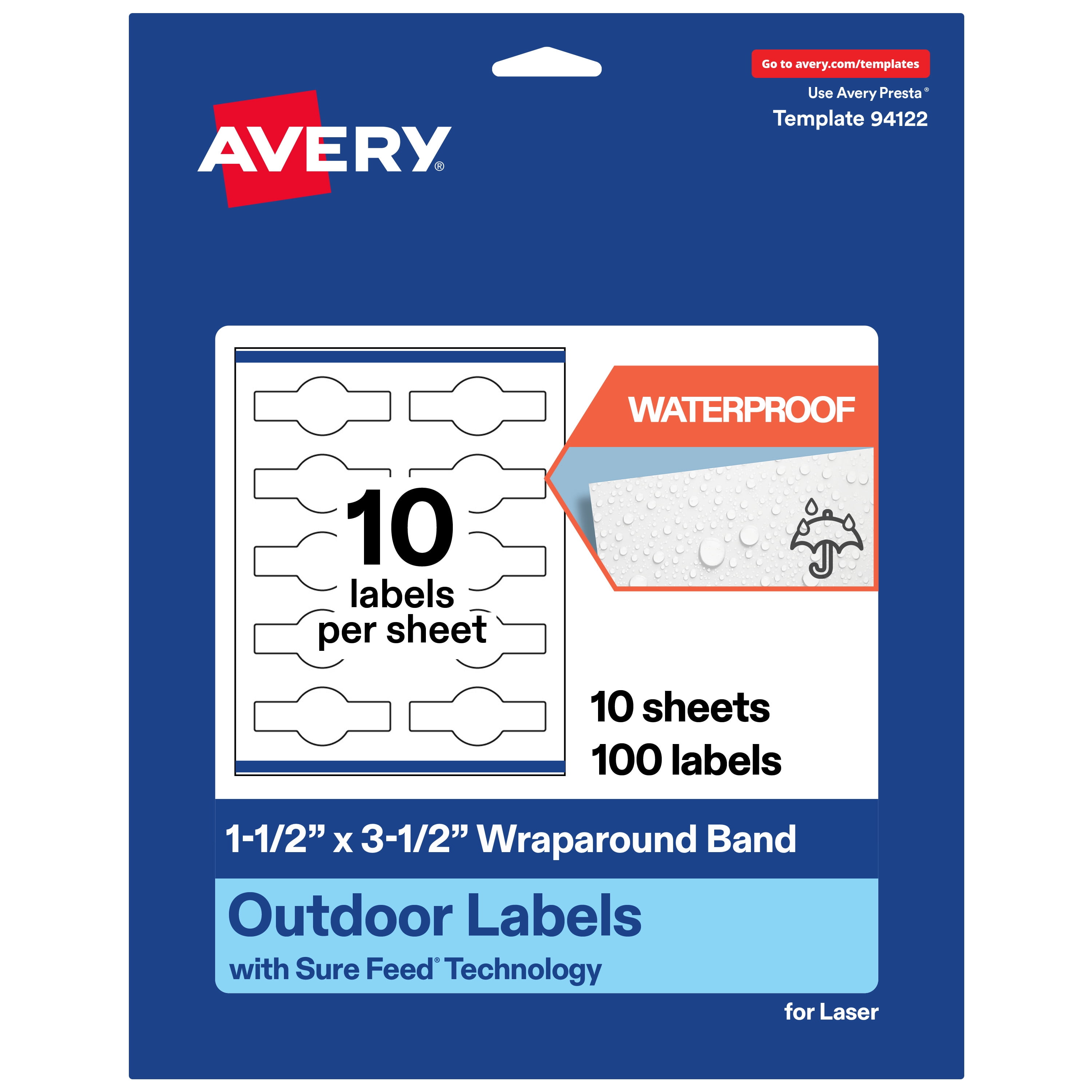Avery Waterproof Wraparound Band Labels, 1.5" x 3.5", 100 Total ...