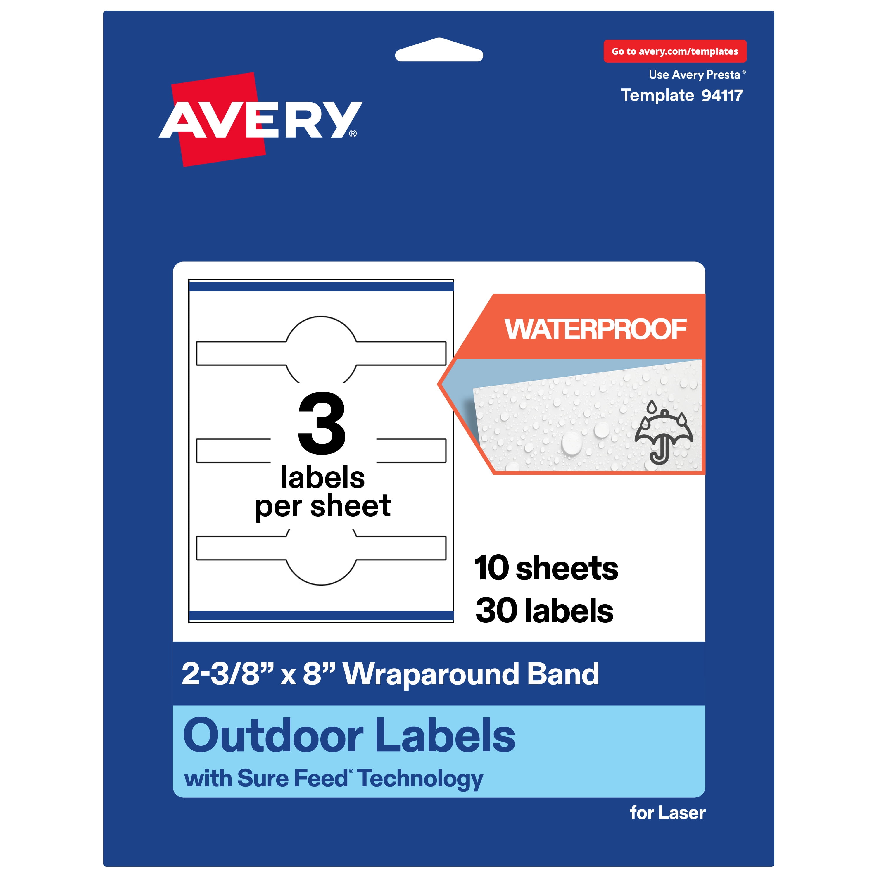 Avery Waterproof Wraparound Band Labels, 2-3/8" x 8", 30 Total ...