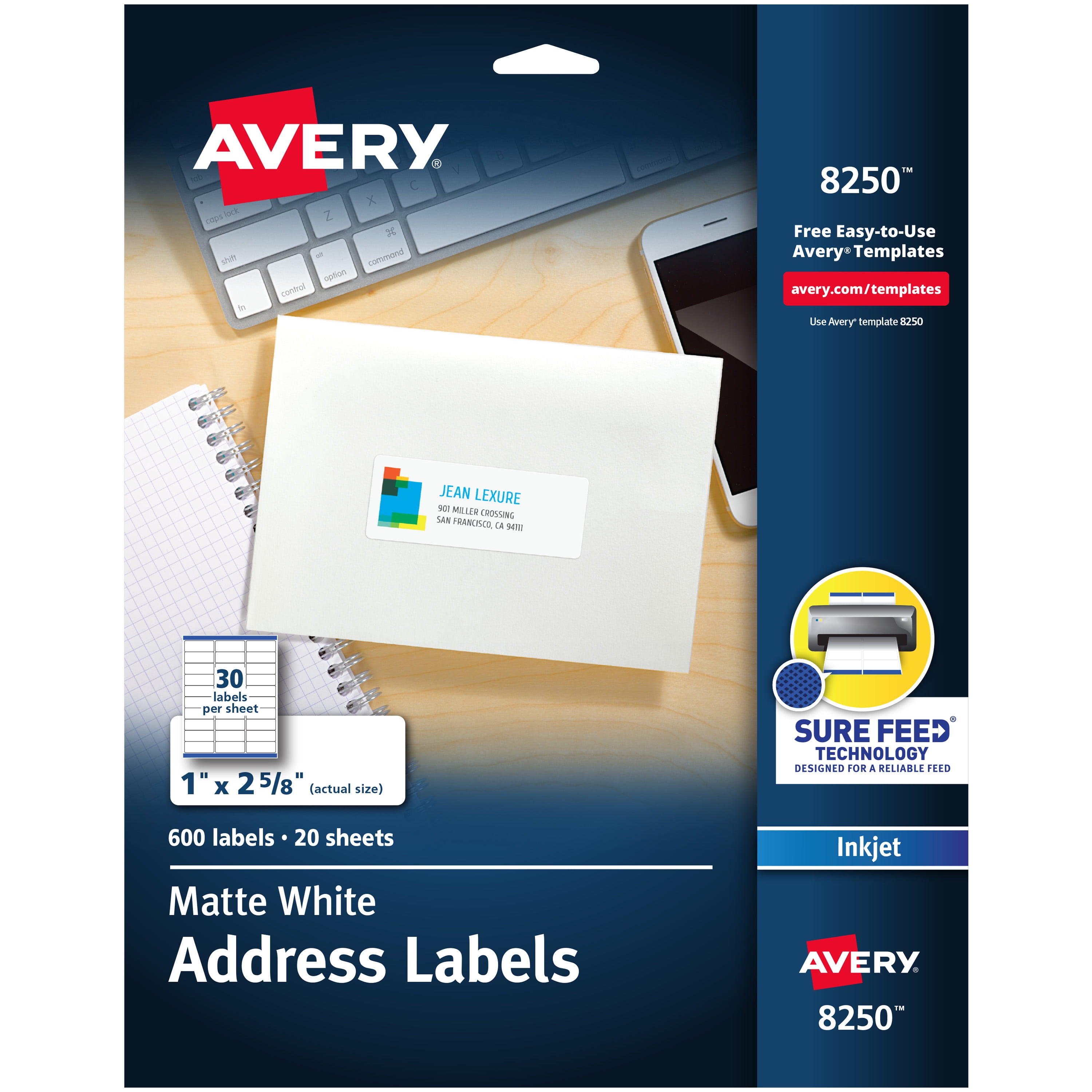 Avery Address Labels, 1" x 2-5/8", Matte White, 600ct (8250) - Walmart.com