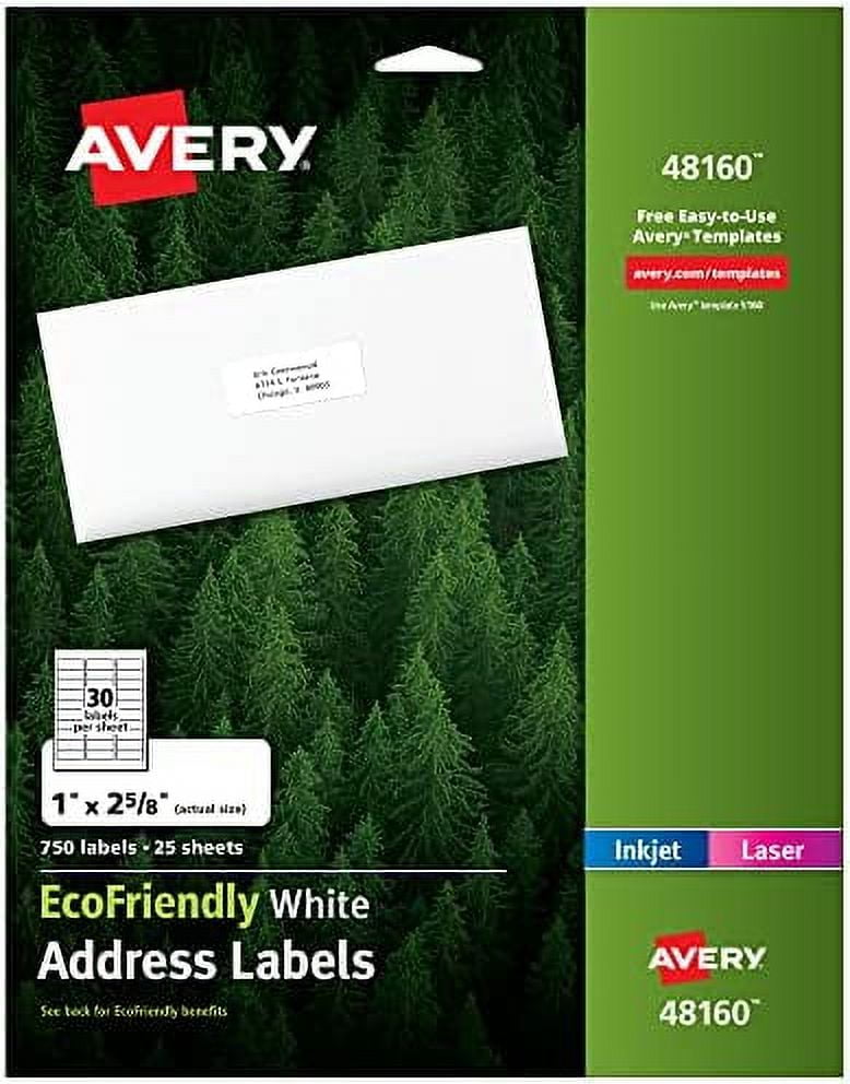 Avery White EcoFriendly Address Labels, 1 x 2.625 Inches, Box of 750 ...