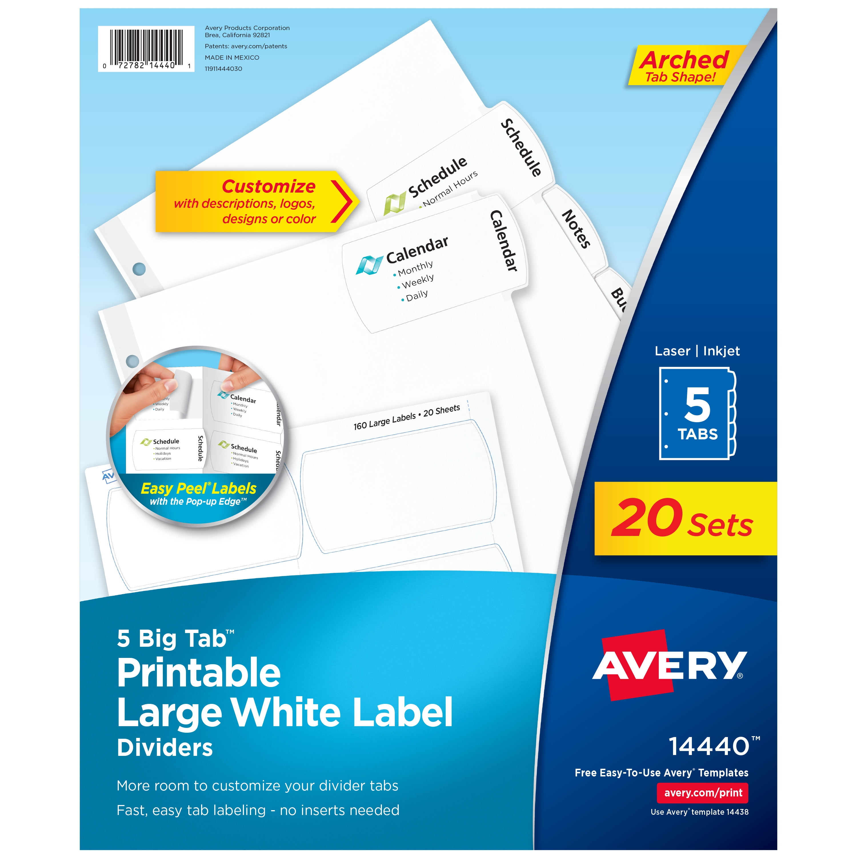 Avery Big Tab Printable Dividers, Large White Labels, Easy Peel, 5 Tabs ...