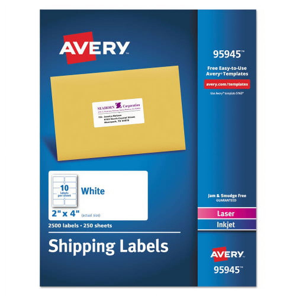Avery White Shipping Labels-Bulk Packs, Inkjet/Laser Printers, 2 x 4 ...