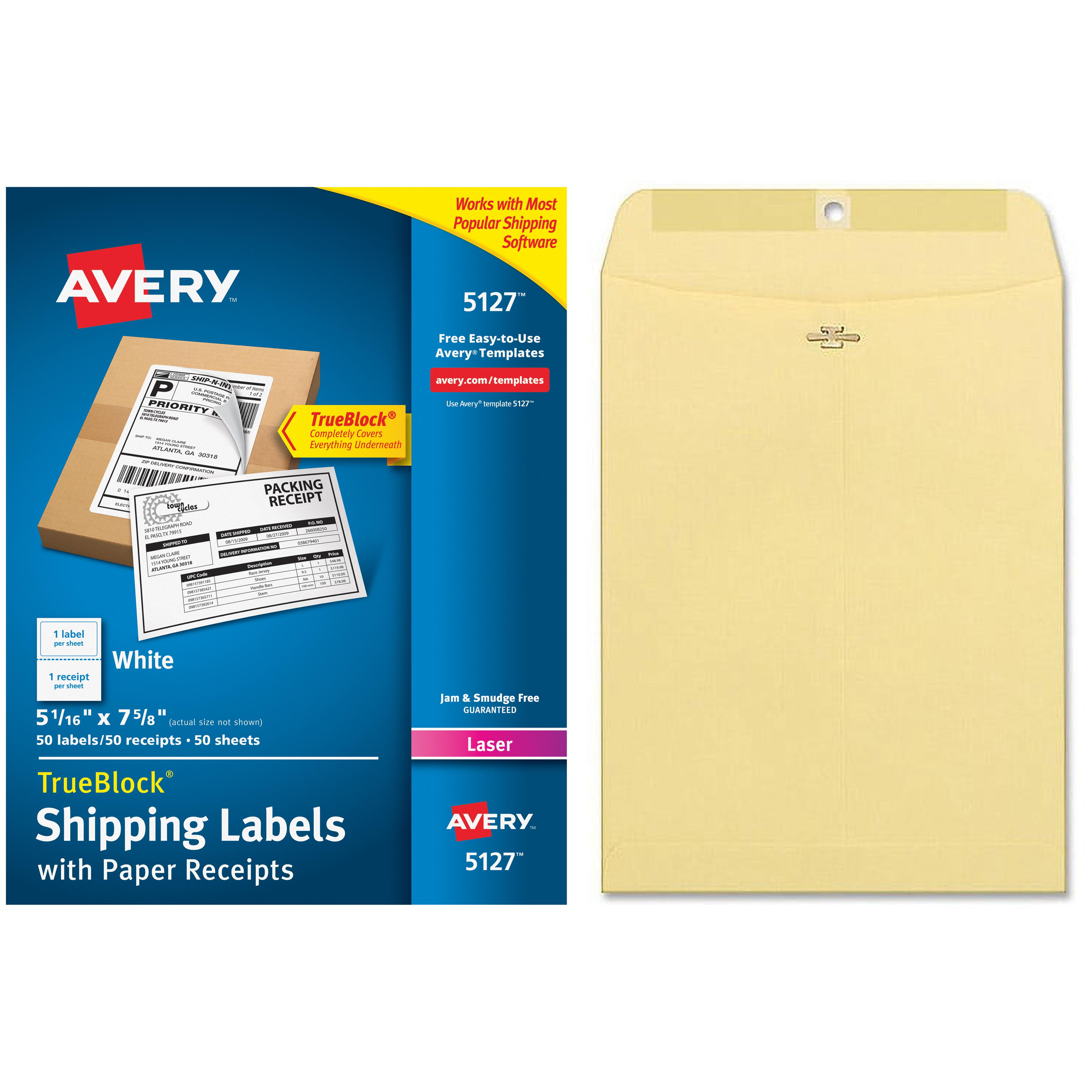 Avery White Shipping Labels with Paper Receipts with TrueBlock ...
