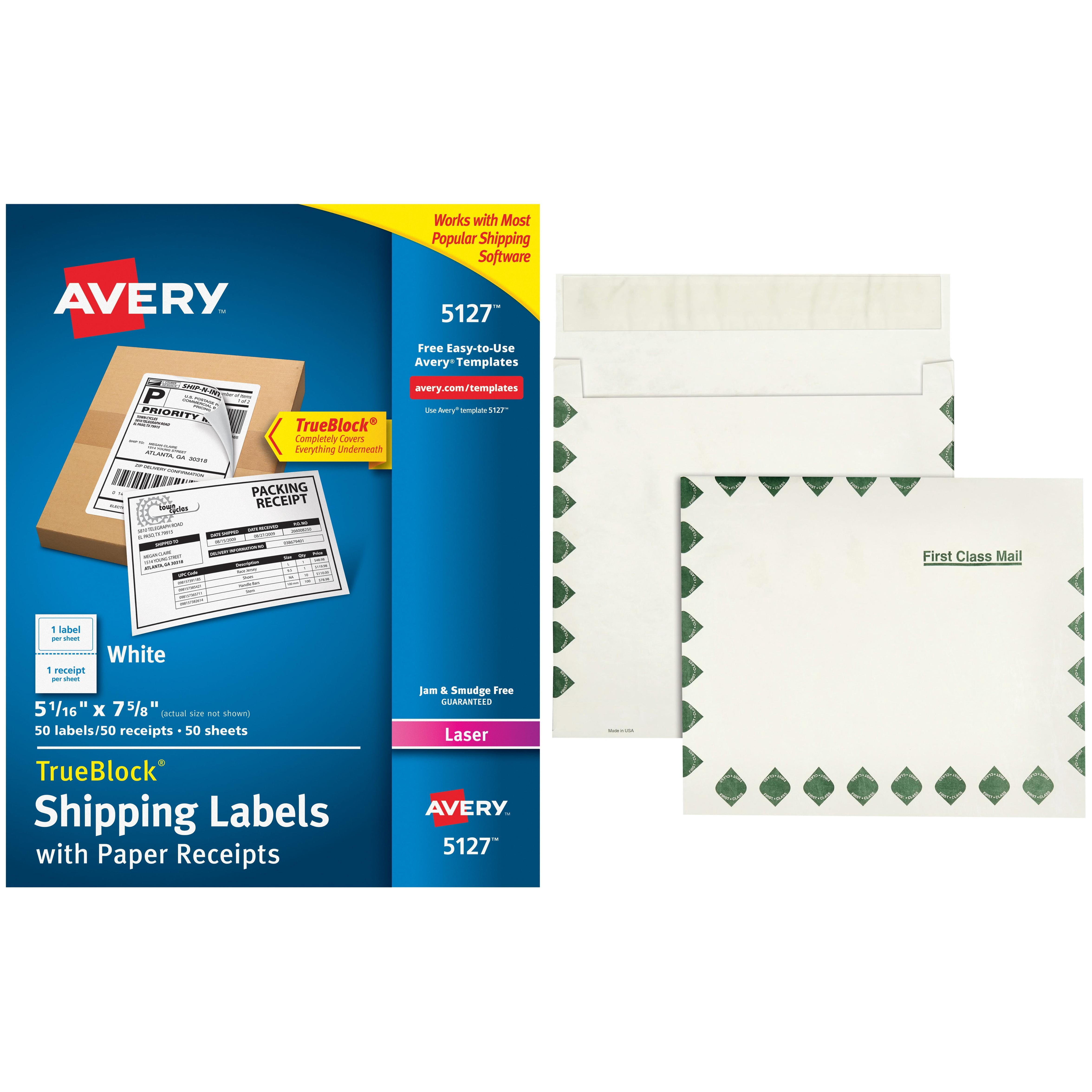 Avery White Shipping Labels with Paper Receipts with TrueBlock ...