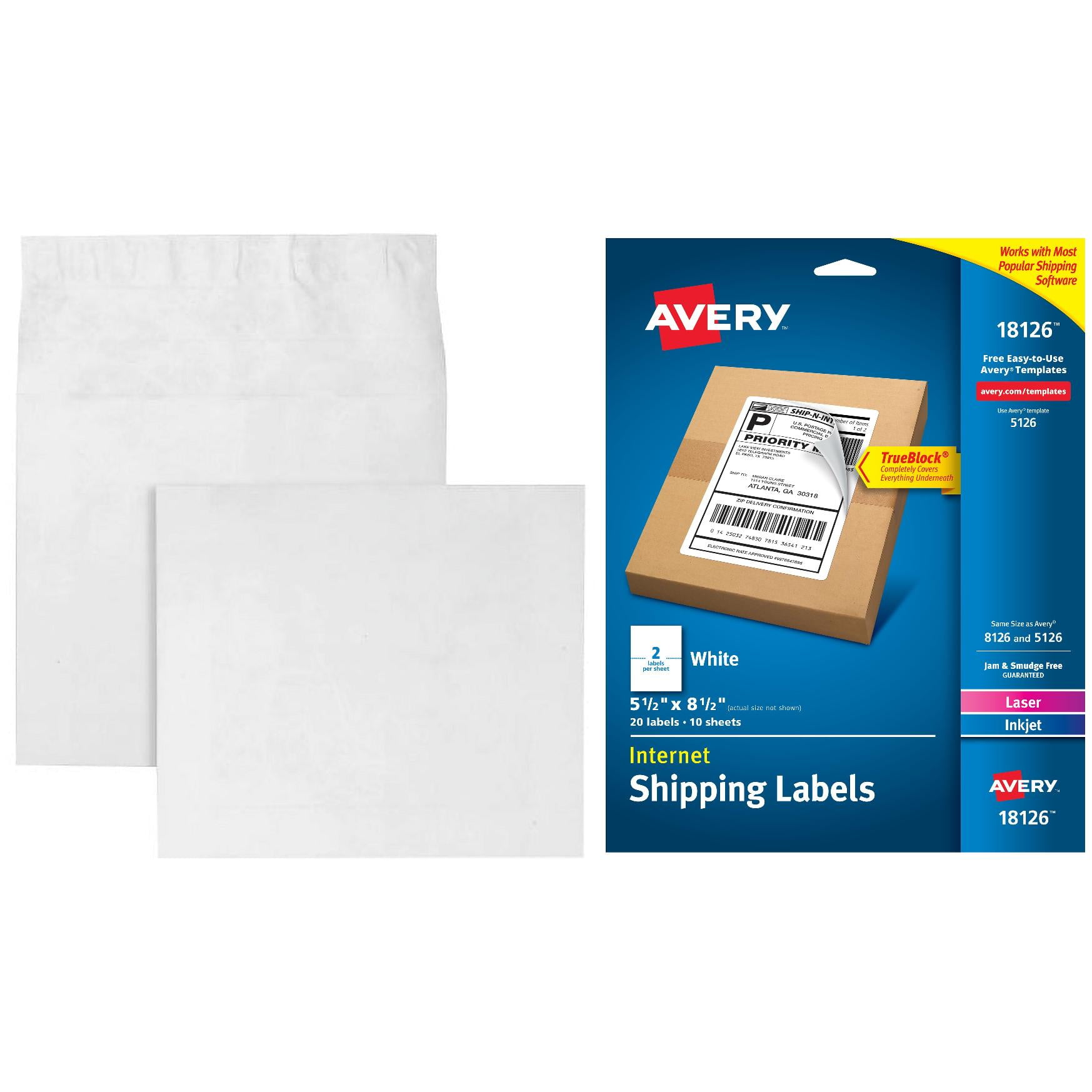 Avery White Shipping Labels with TrueBlock Technology 18126, 5-1/2" x 8 ...