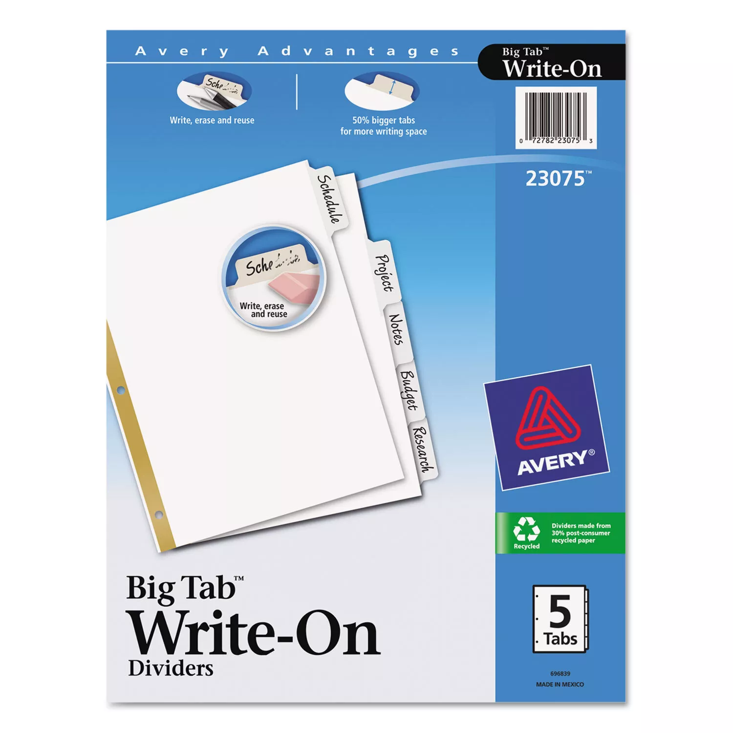 Avery Write & Erase Big Tab Paper Dividers 5-Tab Letter 23075 - Walmart.com
