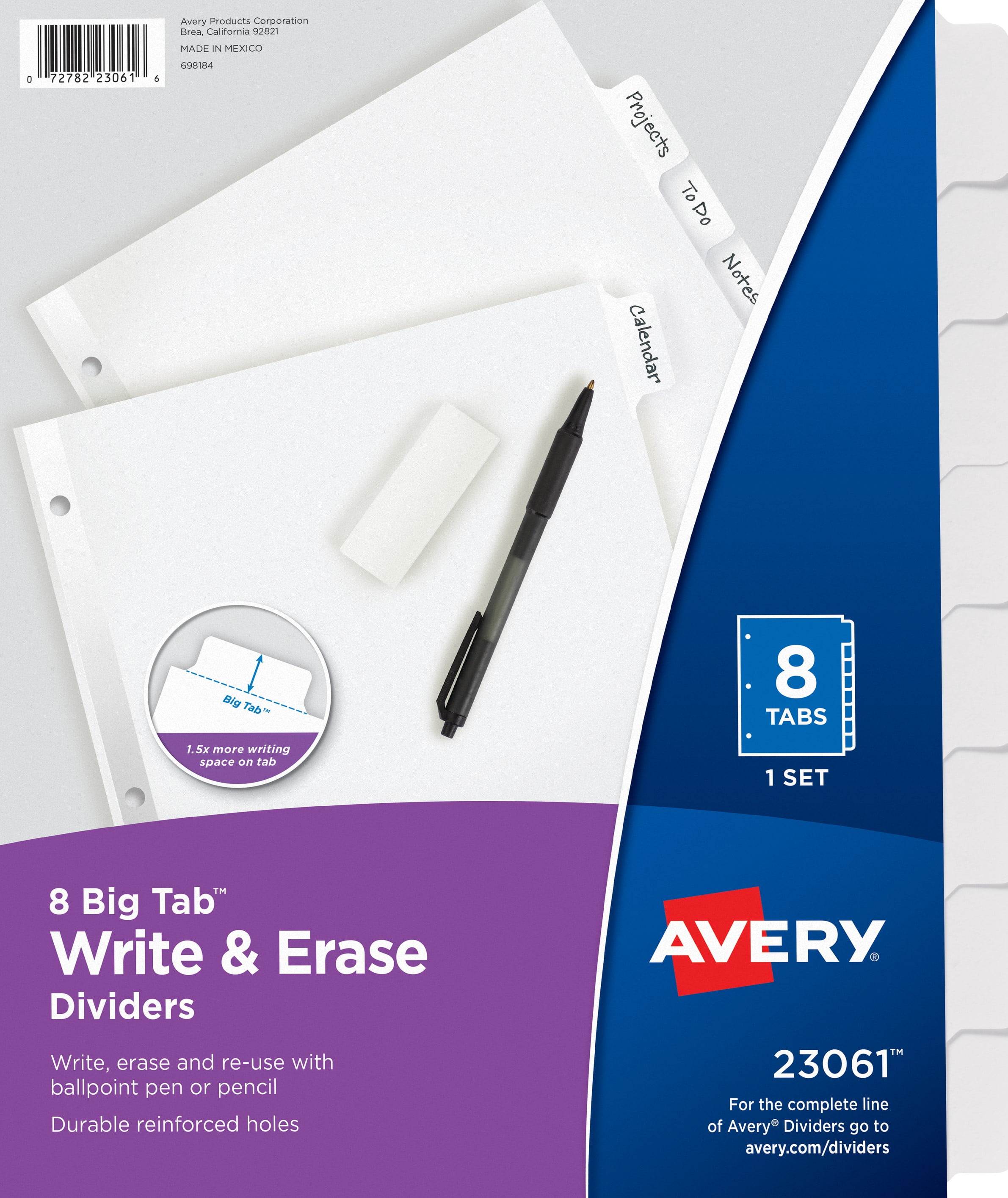 Avery Write & Erase Divider, 8-Tab, Paper, White Body, White Big Tabs ...