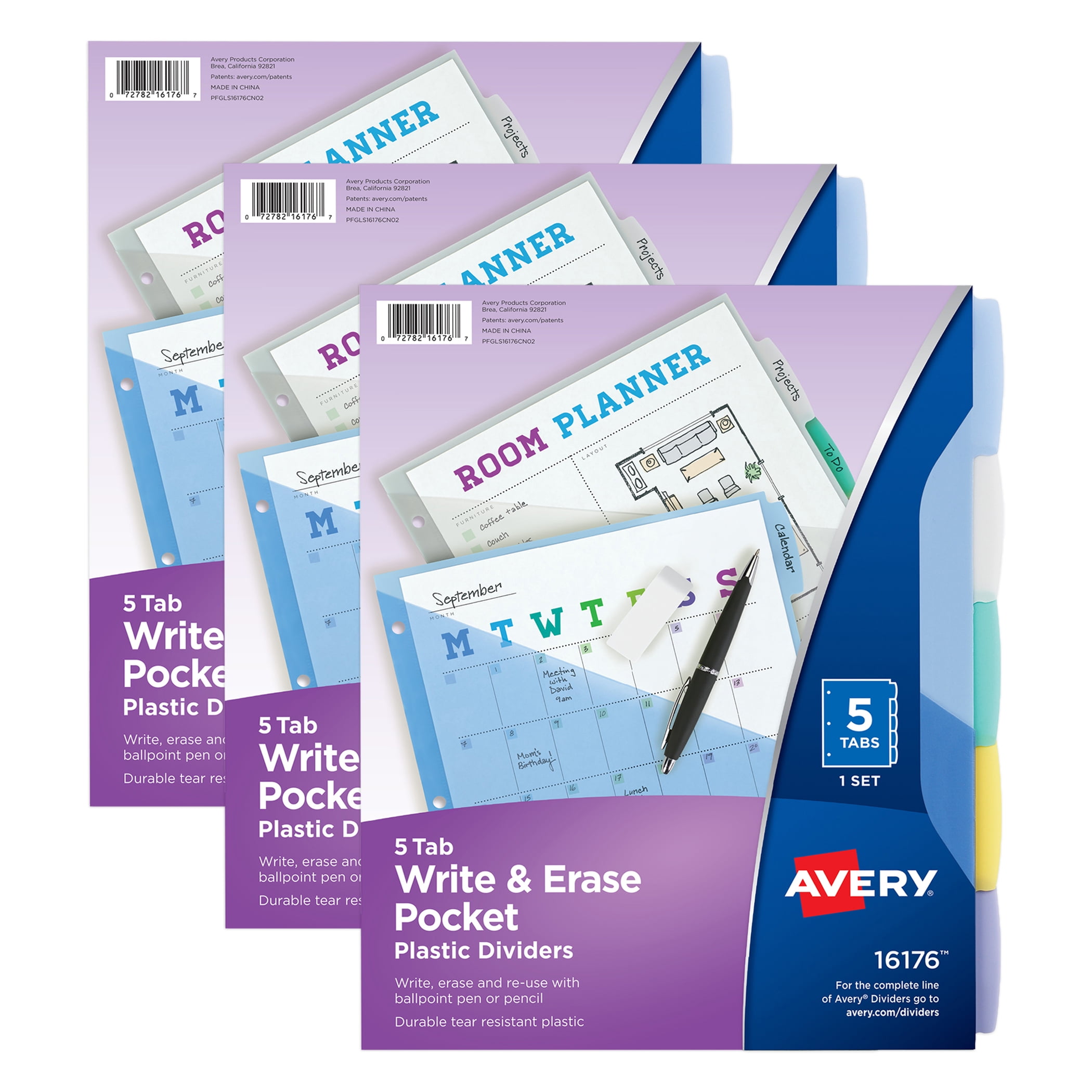 Avery Write & Erase Durable Plastic Dividers with Pockets, 5-Tab Set ...