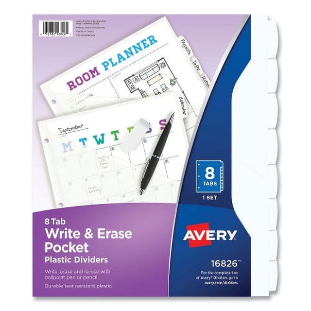 Avery Write and Erase Durable Plastic Dividers with Straight Pocket, 8 ...