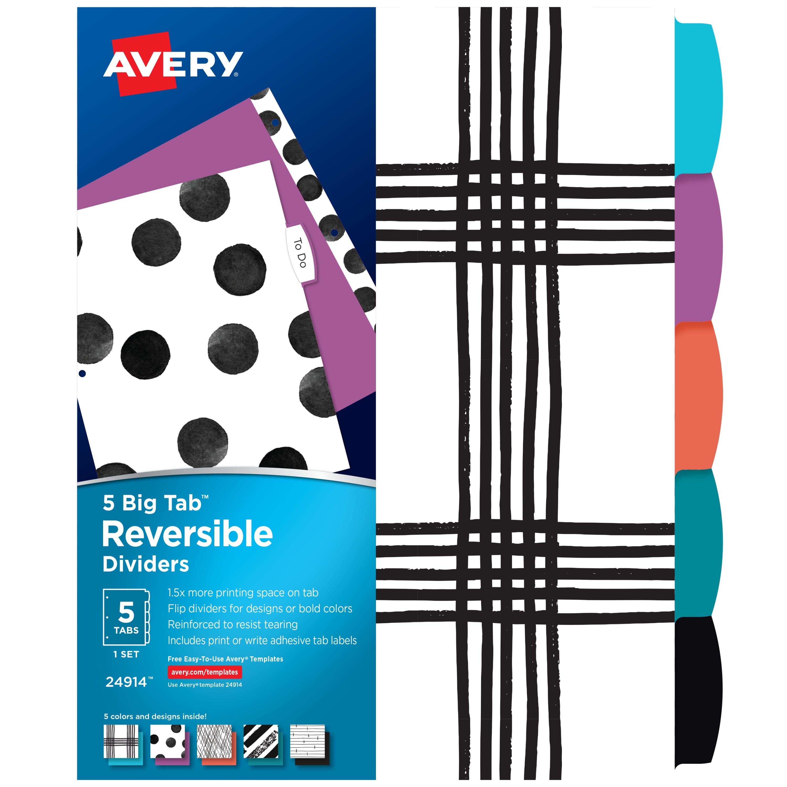 Avery Write and Erase Paper Divider, Black, Big 5-Tab (24914) - Walmart.com