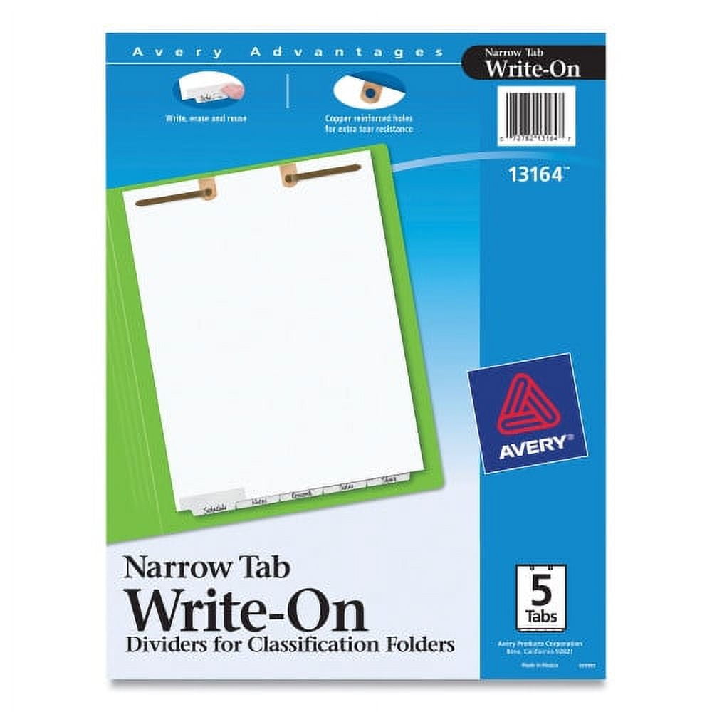 Avery Write and Erase Tab Dividers for Classification Folders, Narrow ...