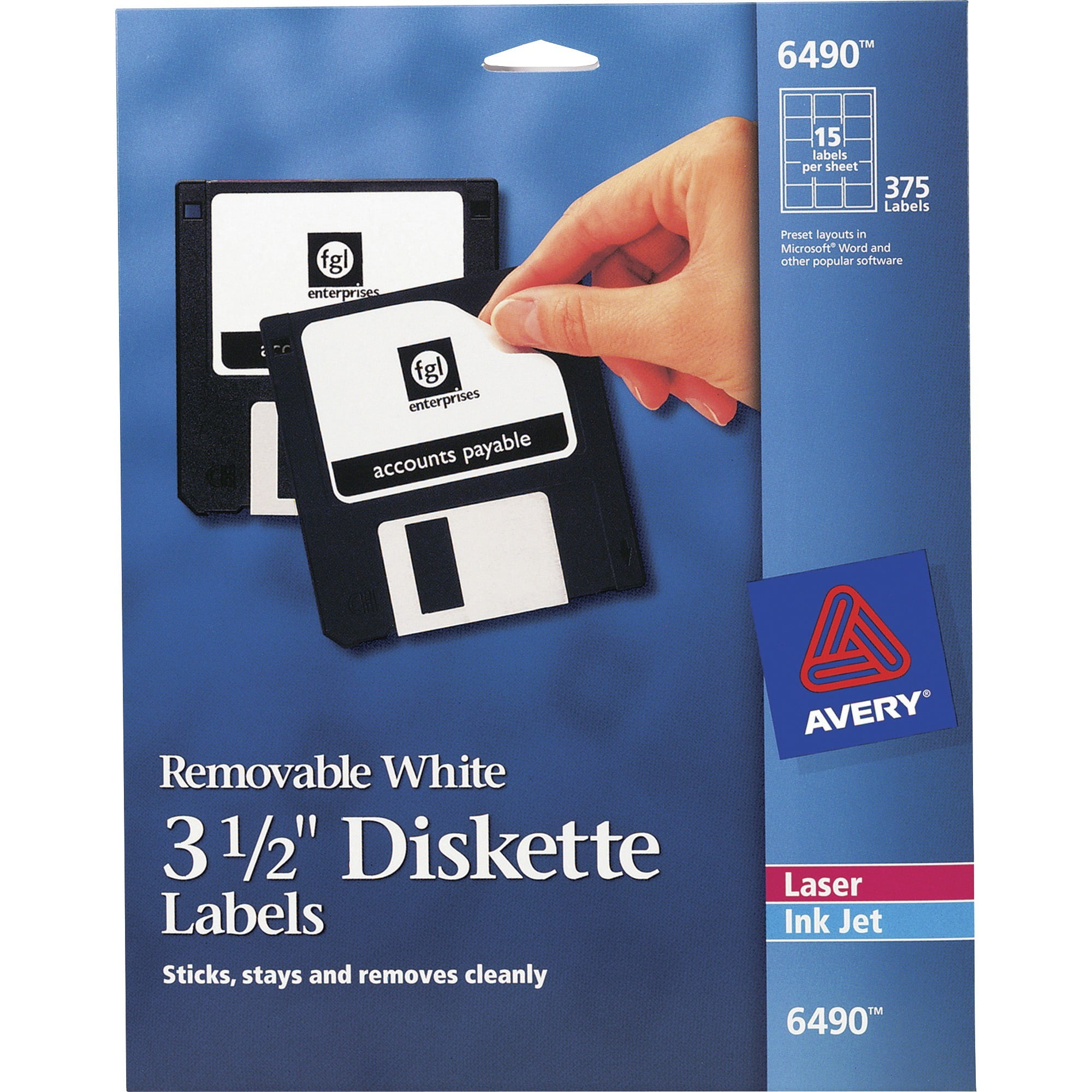 Avery® Floppy Disk Label - Removable Adhesive - Square - Laser, - Matte White - Paper - 1 ...