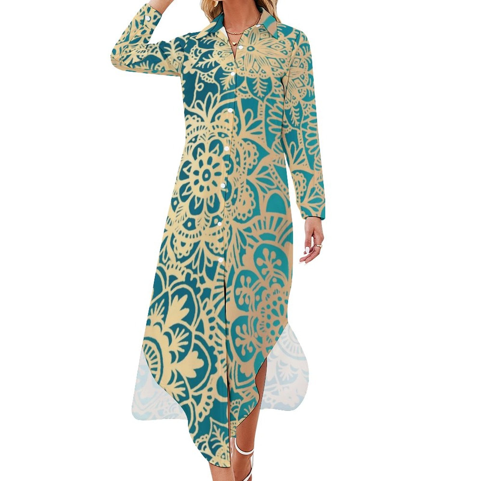 Aves Mandala Chiffon Dress Retro Bohemia Print Elegant Dresses ...