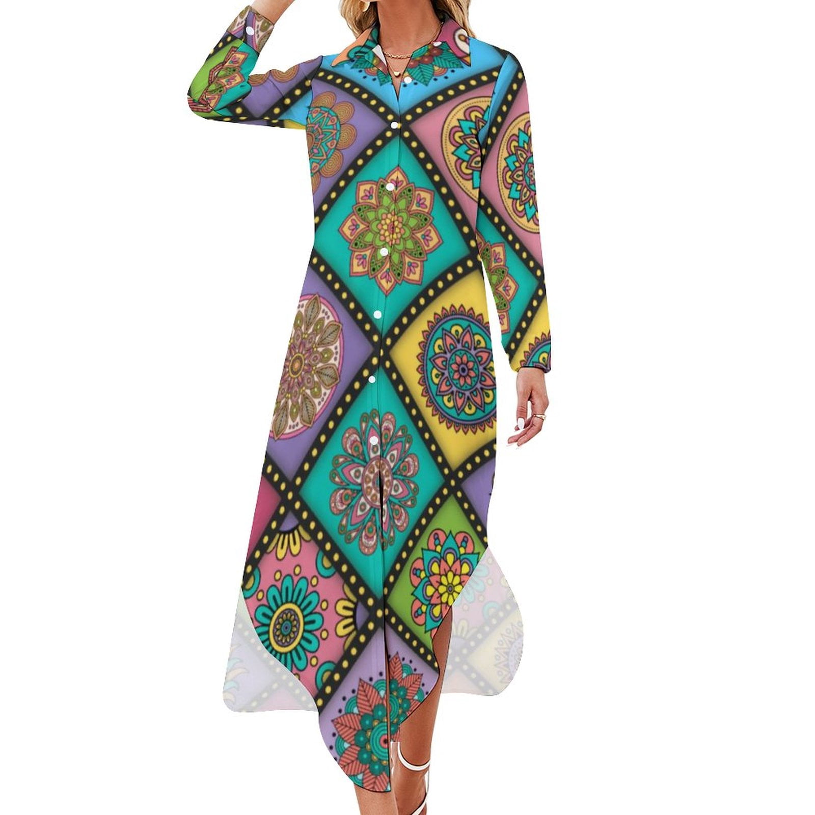 Aves Mandala Chiffon Dress Retro Bohemia Print Elegant Dresses ...