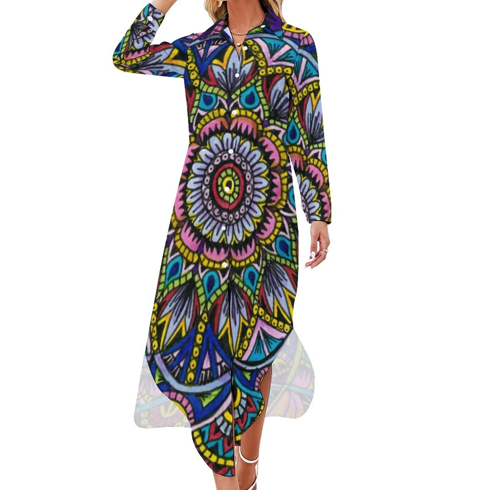 Aves Mandala Chiffon Dress Retro Bohemia Print Elegant Dresses ...