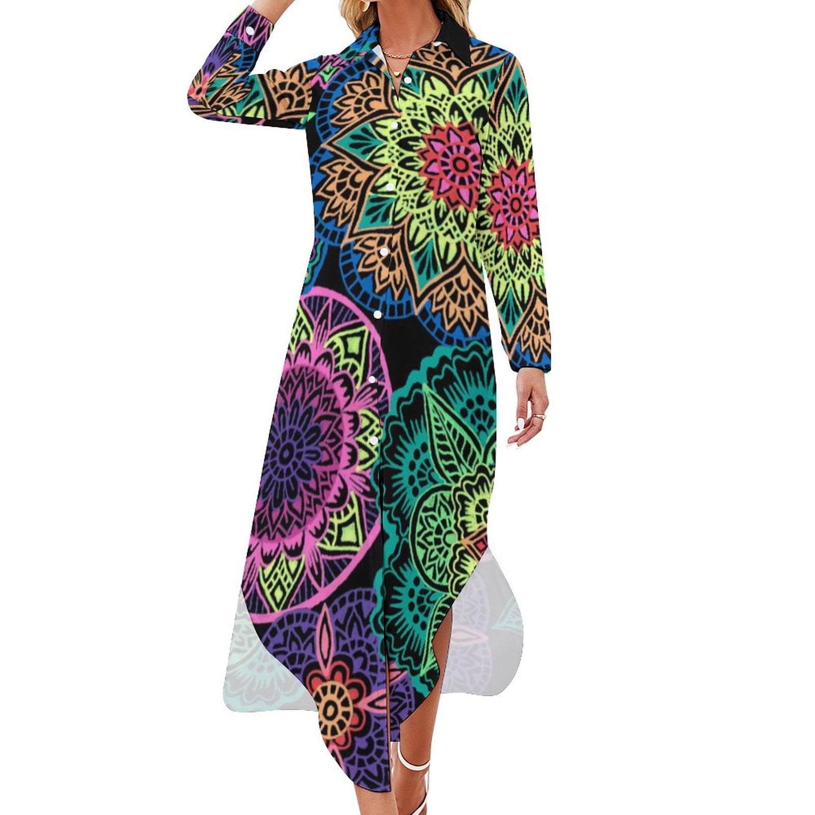 Aves Mandala Chiffon Dress Retro Bohemia Print Elegant Dresses ...