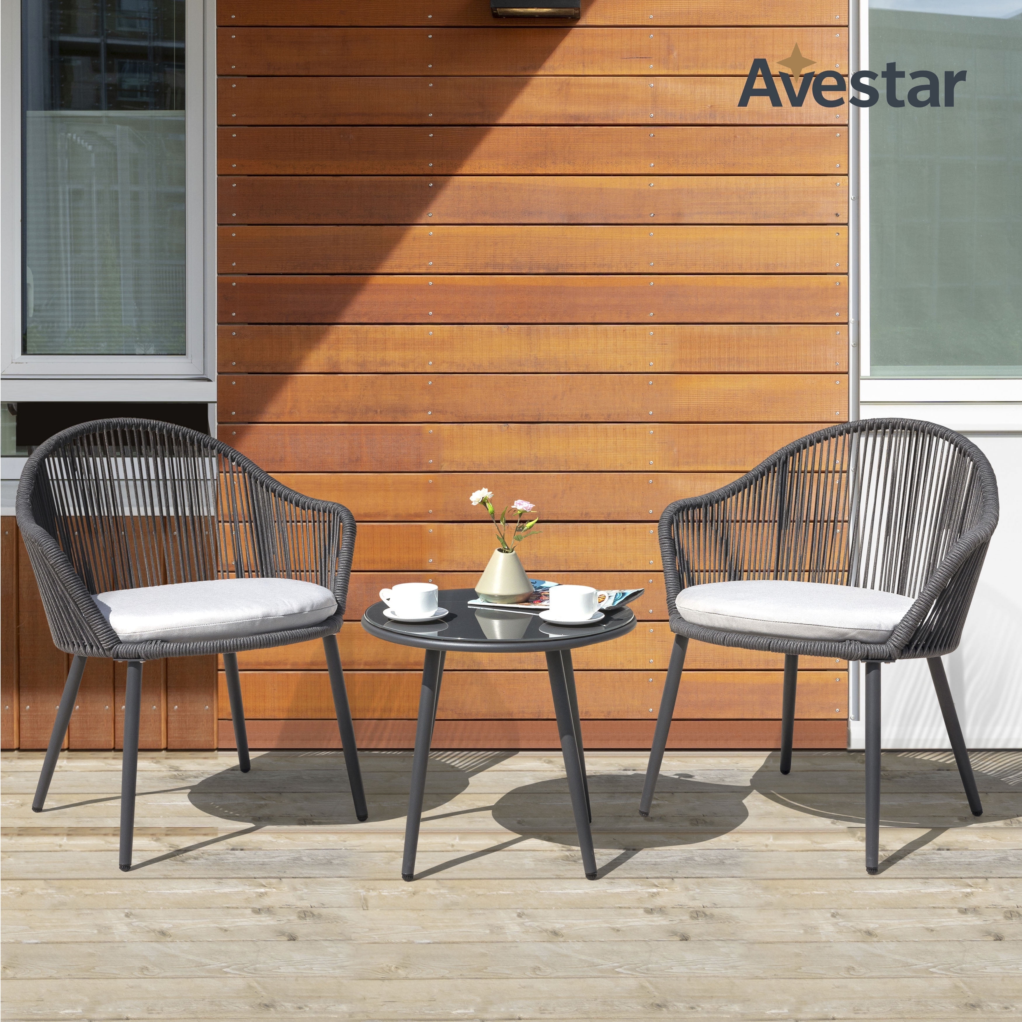 Nuu Garden Avestar 3 Piece Woven Rope Patio Furniture Set with Cushions ...