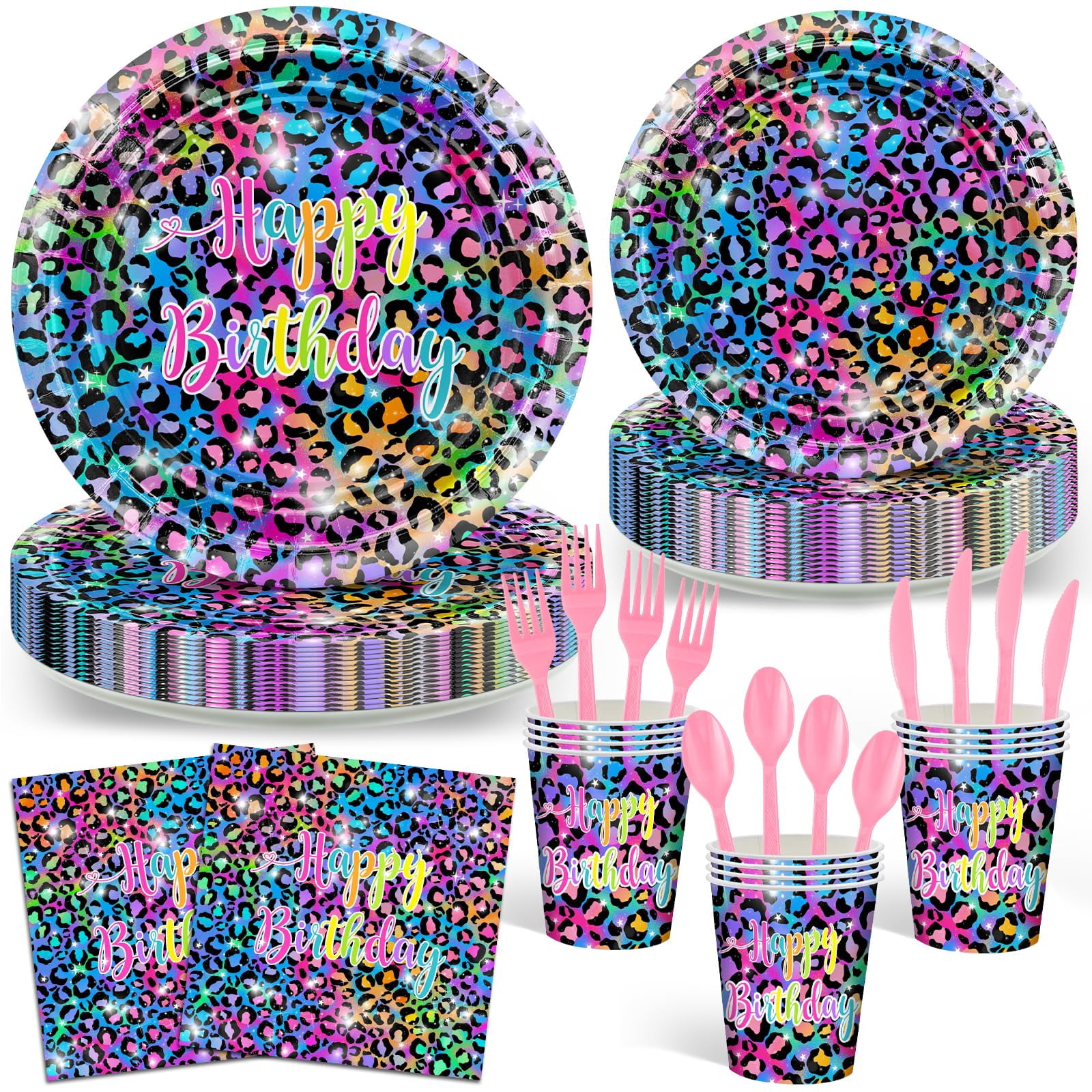 Avezano 168 PCS Neon Rainbow Leopard Birthday Party Decorations Cheetah ...