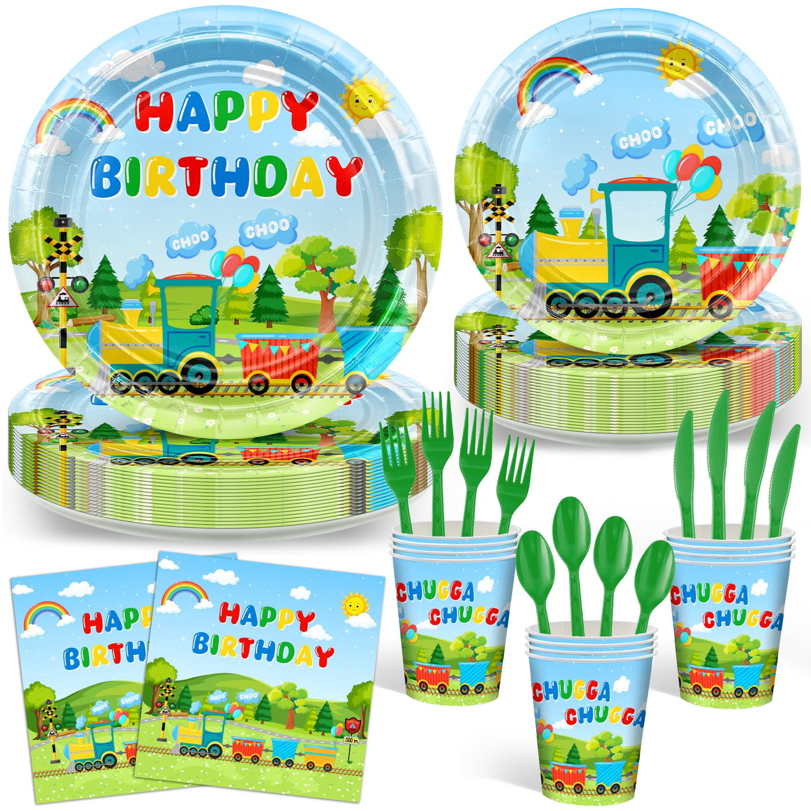 Avezano 168 PCS Train Birthday Party BSL1 Supplies Includes Paper ...
