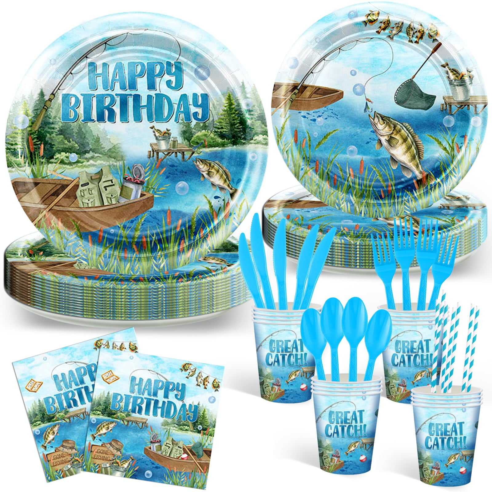 Avezano 192 pcs Fishing Birthday Decorations BSL1 Fishing Birthday ...