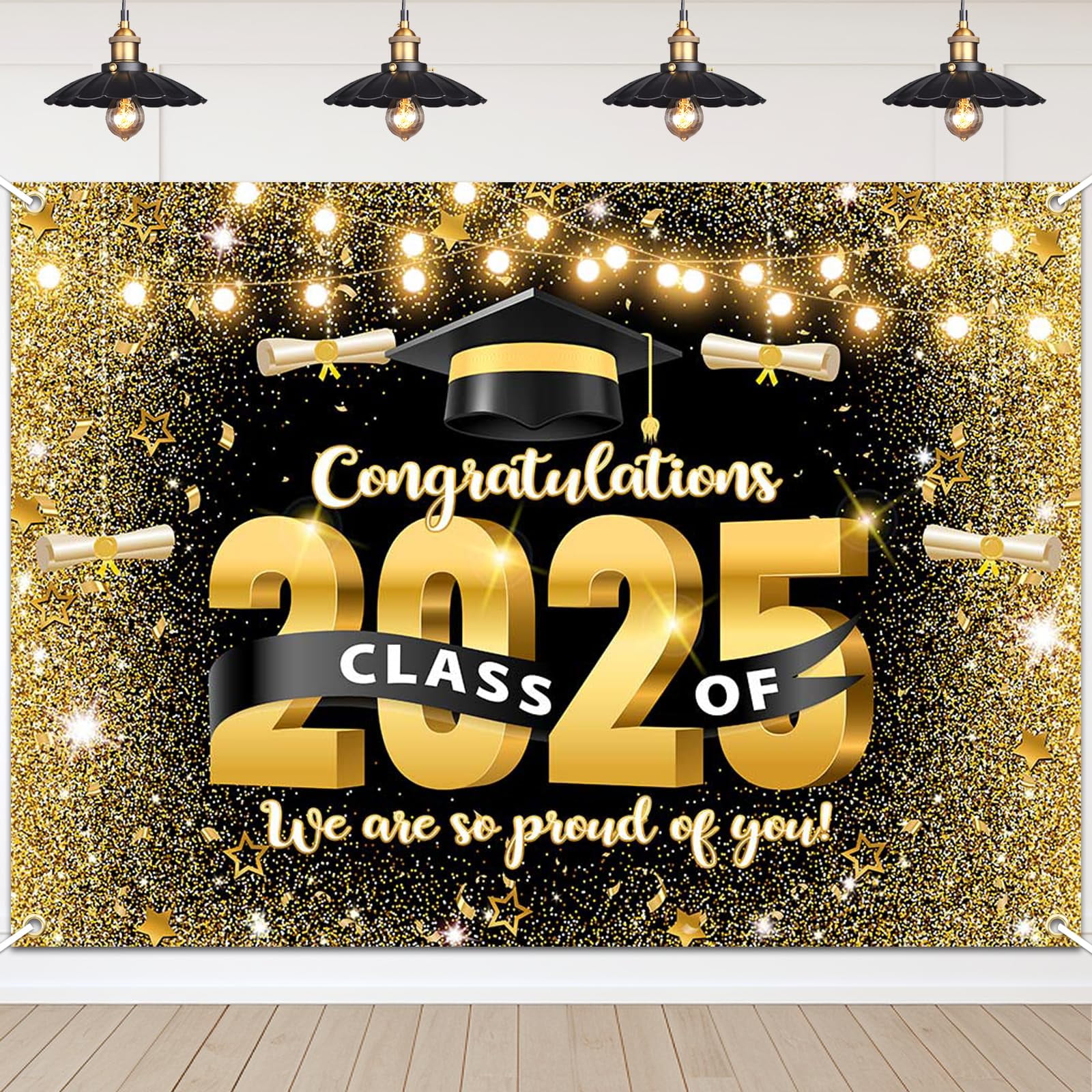 Avezano Black and Gold MMF7 Graduation Backdrop Congrats Grad Class of ...