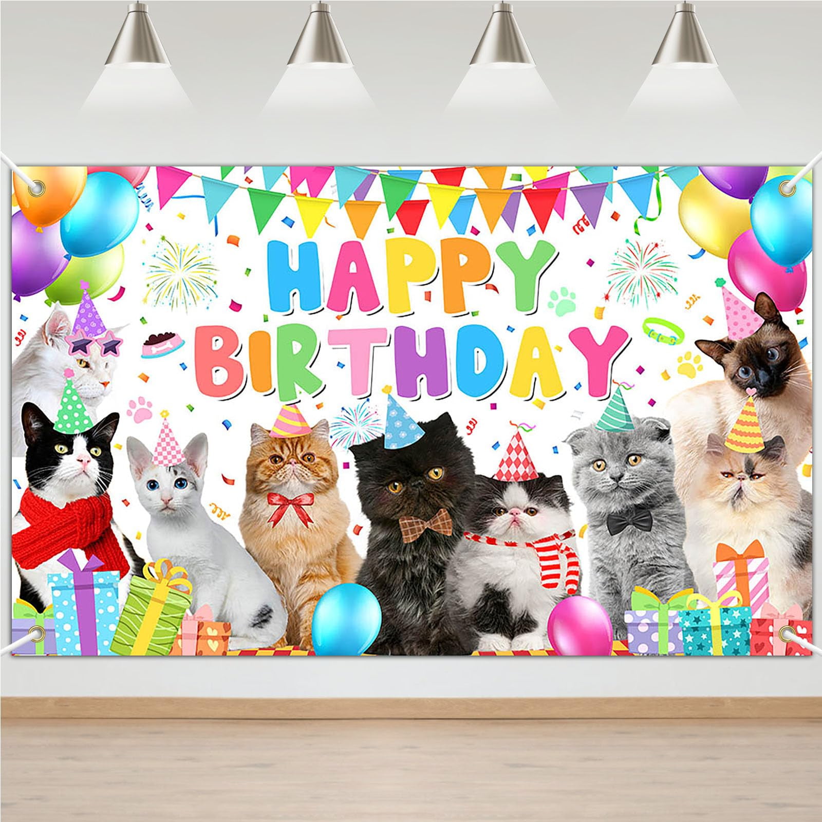 Avezano Cat HappyTRDN Birthday Backdrop Pet Cat Paw Theme Birthday ...
