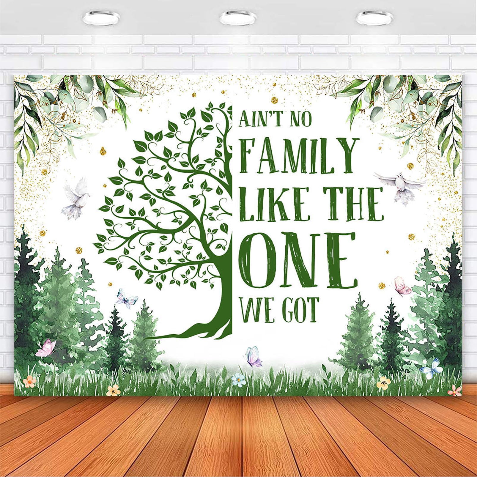 Avezano Family Reunion Backdrop Green and Gold Family Tree Leaves ...