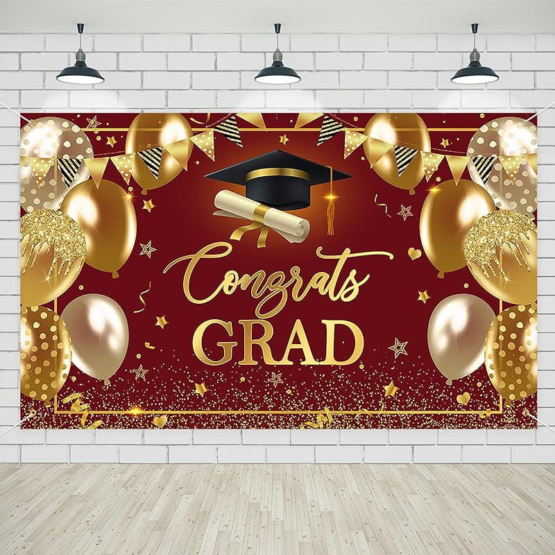 Graduation Banner Congrats Grad Class of 2024 Backdrop Maroon Gold ...