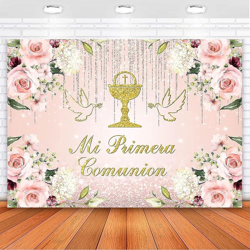 Avezano Mi Primera Comunion Backdrop Girls First Holy Communion Baptism ...