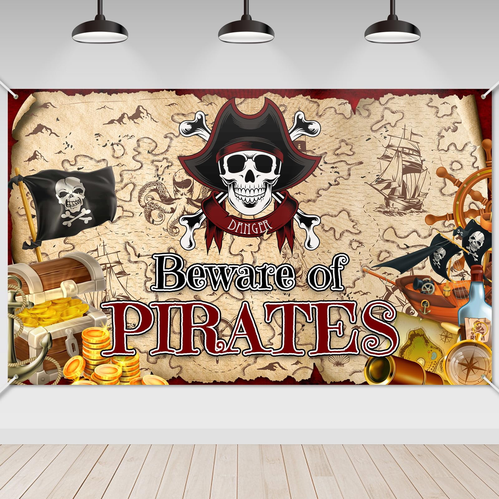 Avezano Pirate Party Decorations Banner Pirate Treasure Map Backdrop ...