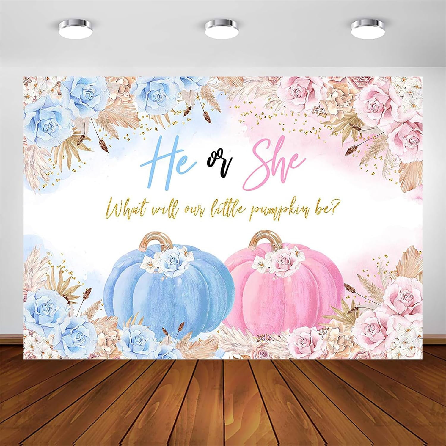 Avezano Pumpkin Gender Reveal Backdrop Fall Theme He or She Baby Gender ...