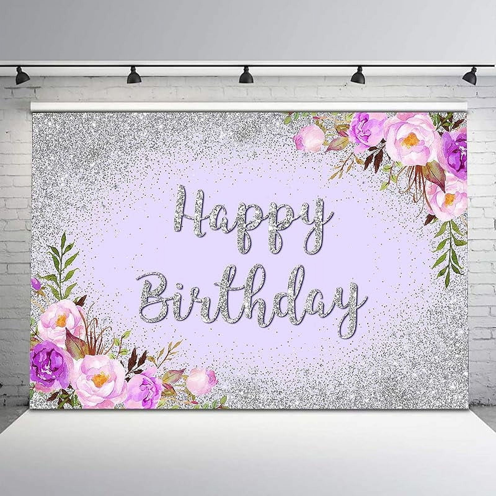 Avezano Purple Floral Birthday Party Backdrop Purple Glitter Women 30th ...