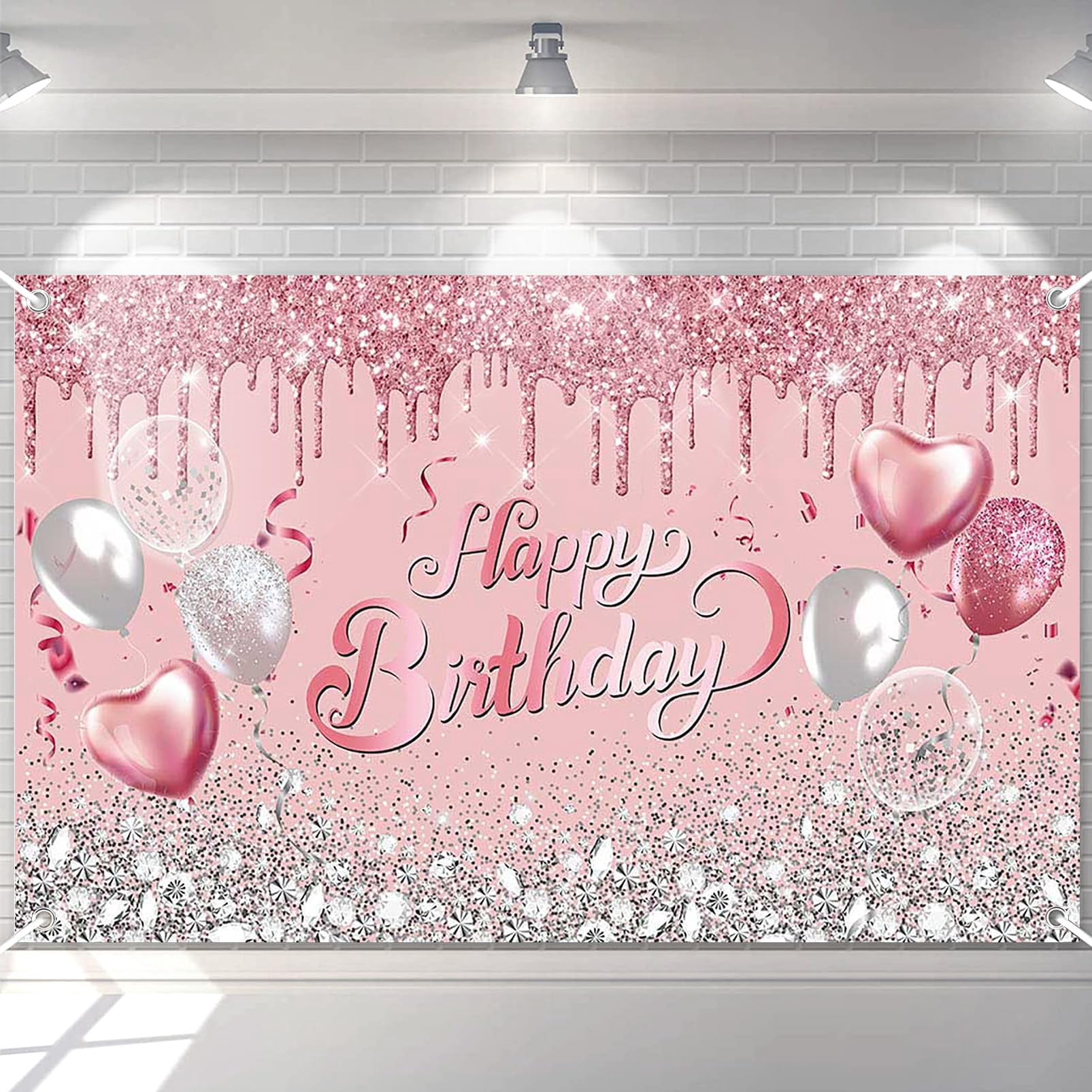 Avezano Rose Gold Birthday Backdrop Rose BSL1 Pink and Glitter Balloons ...