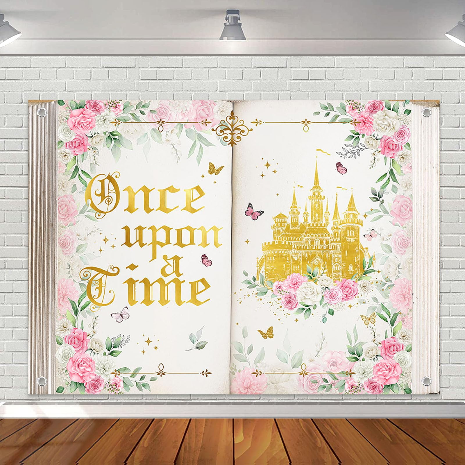 Avezano Once Upon a Time Backdrop Fairytale Book Backdrop Pink Floral ...
