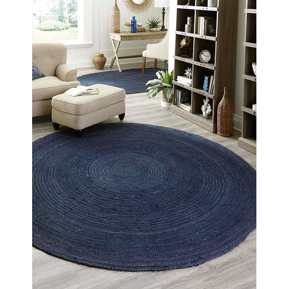 Balaji Arts Braided Border Jute Area Rug, Round, Natural Round Rug ...