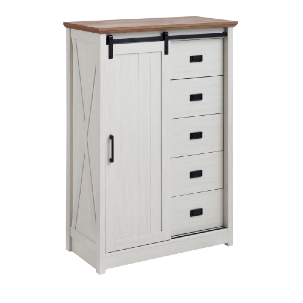 Avger Farmhouse 5-Drawer Dresser with Sliding Barn Door & Adjustable ...