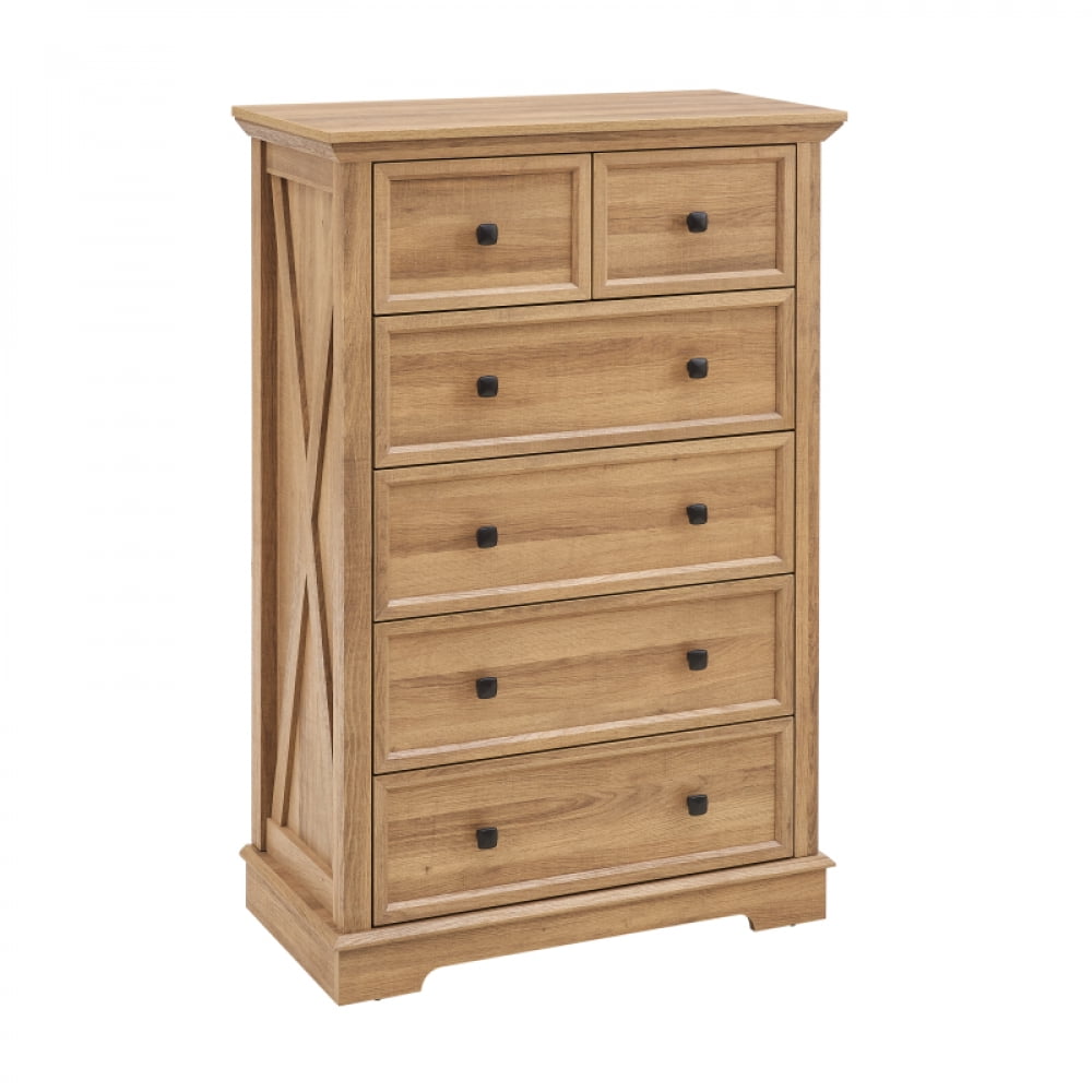 Avger Modern 6-Drawer Farmhouse Dresser with Wood Grain Top, Oak ...